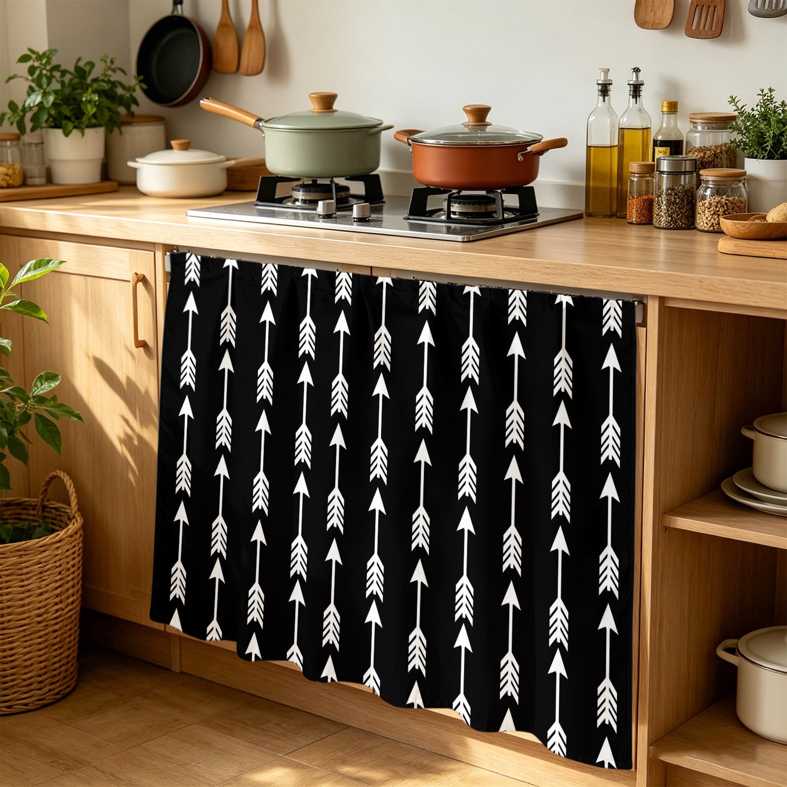 Arrow Cabinet Curtains for Kitchen 35"W x 35"L, Abstract Rustic Western ...