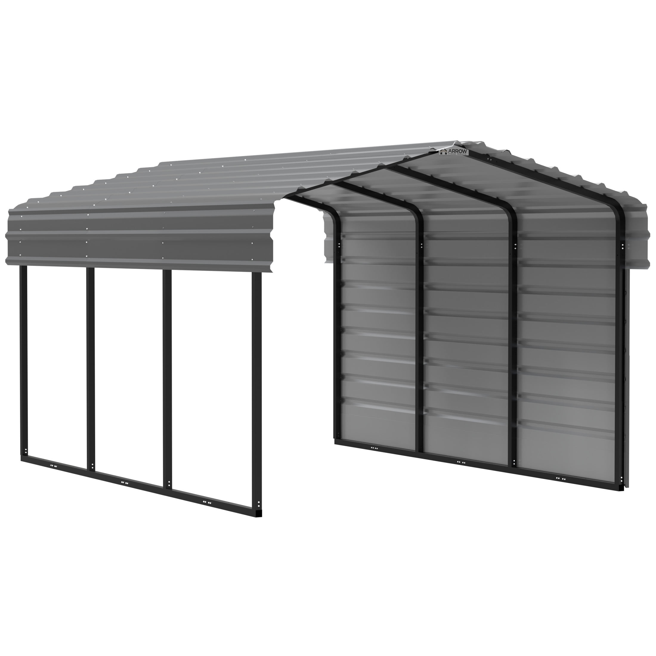 Arrow Carports Galvanized Steel Carport, with 1-Sided Enclosure ...