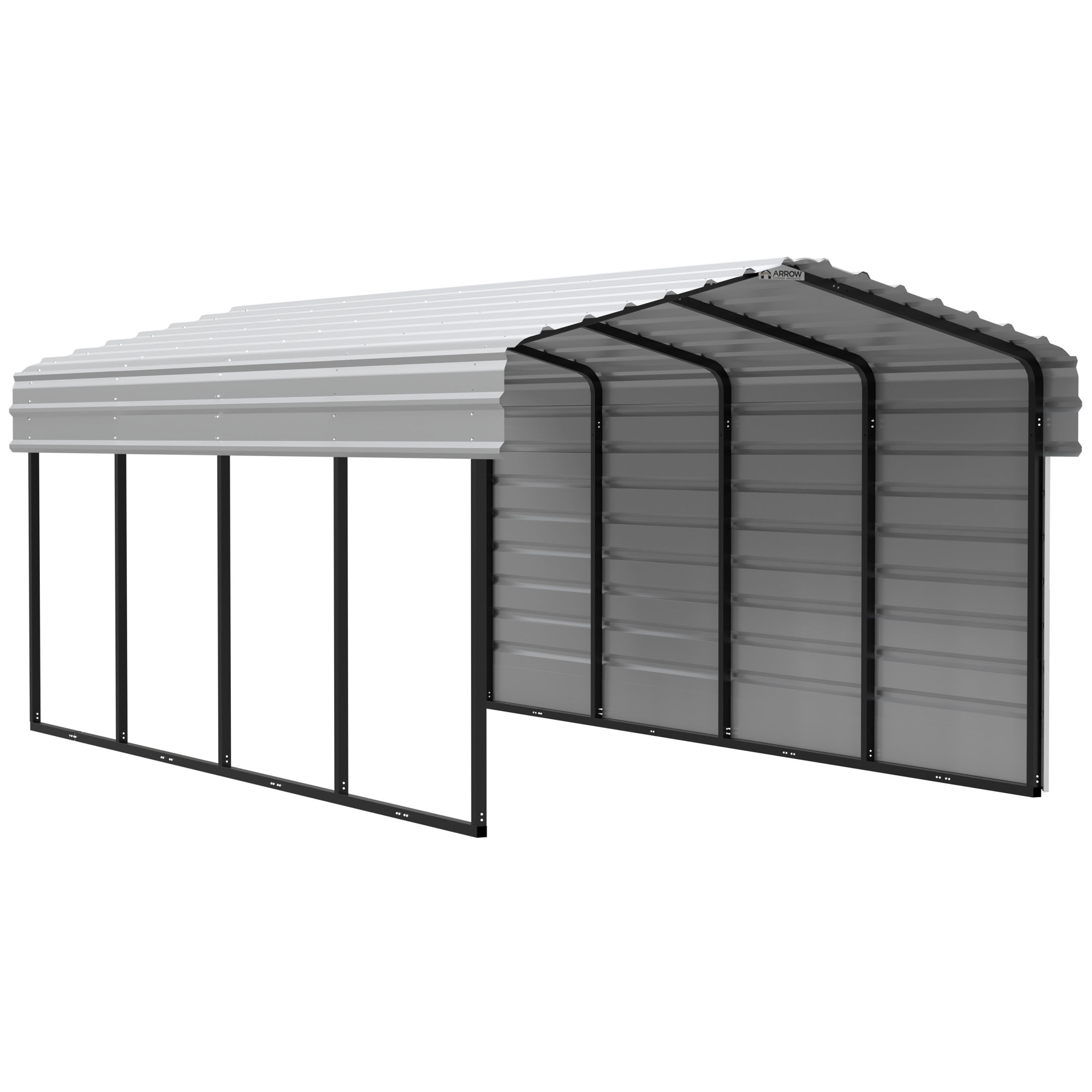 Arrow Carports Galvanized Steel Carport, with 1-Sided Enclosure ...