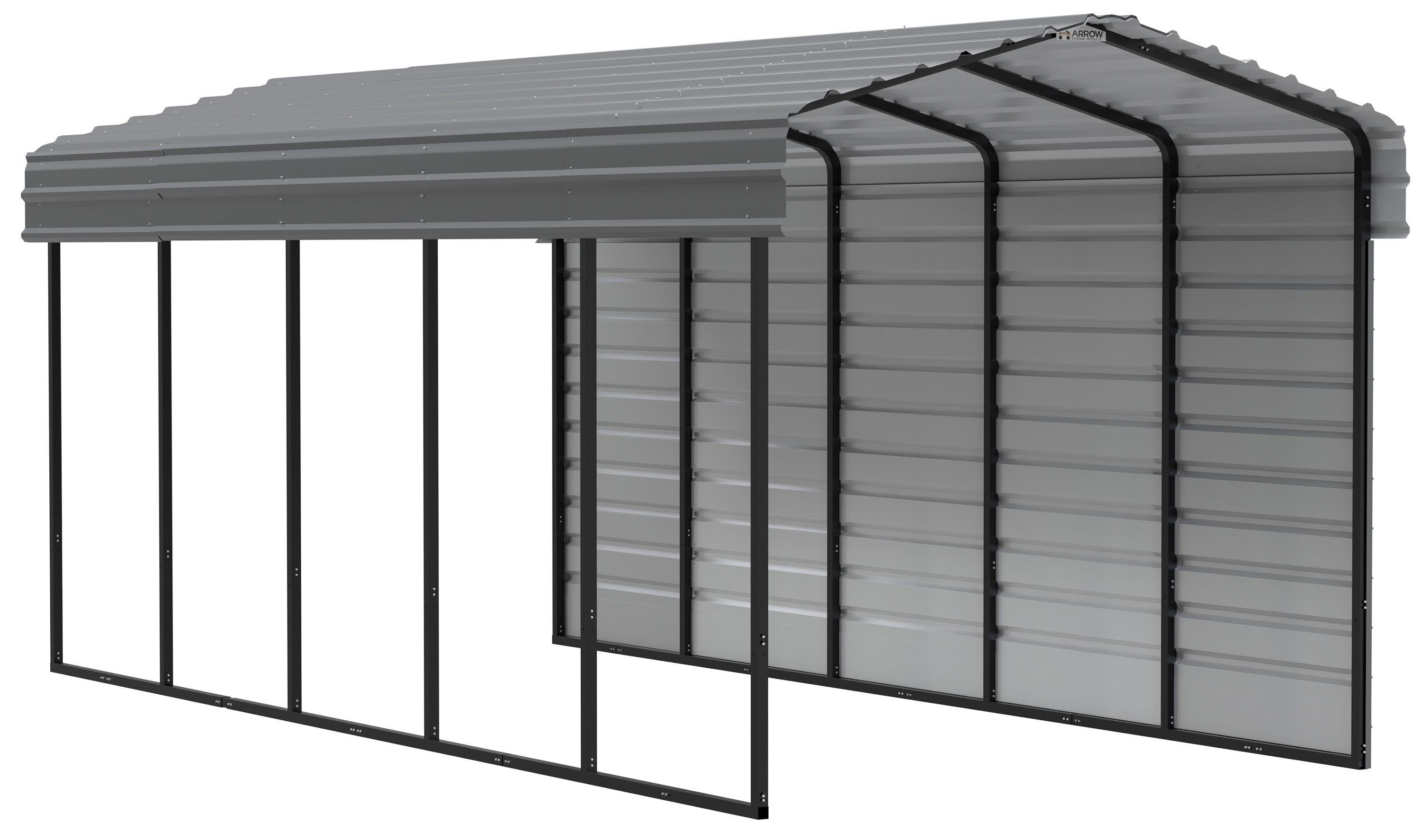 Arrow Carports Galvanized Steel Carport, with 1-Sided Enclosure ...