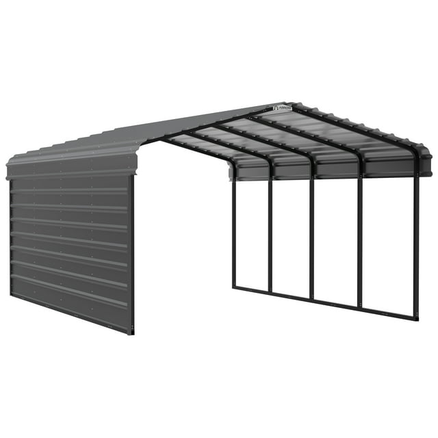 Arrow Carports Galvanized Steel Carport, with 1-Sided Enclosure ...