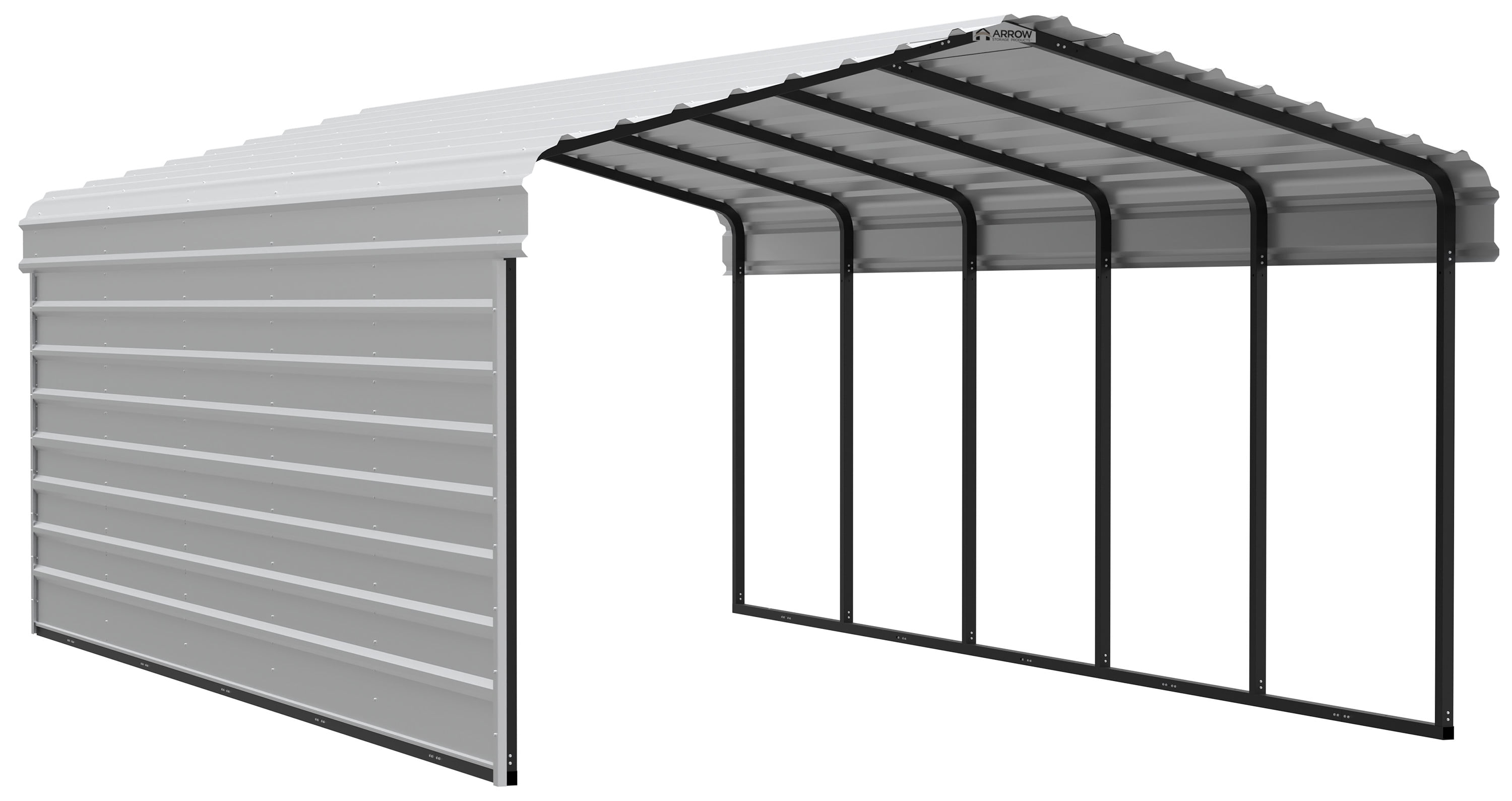Arrow Carports Galvanized Steel Carport, with 1-Sided Enclosure ...