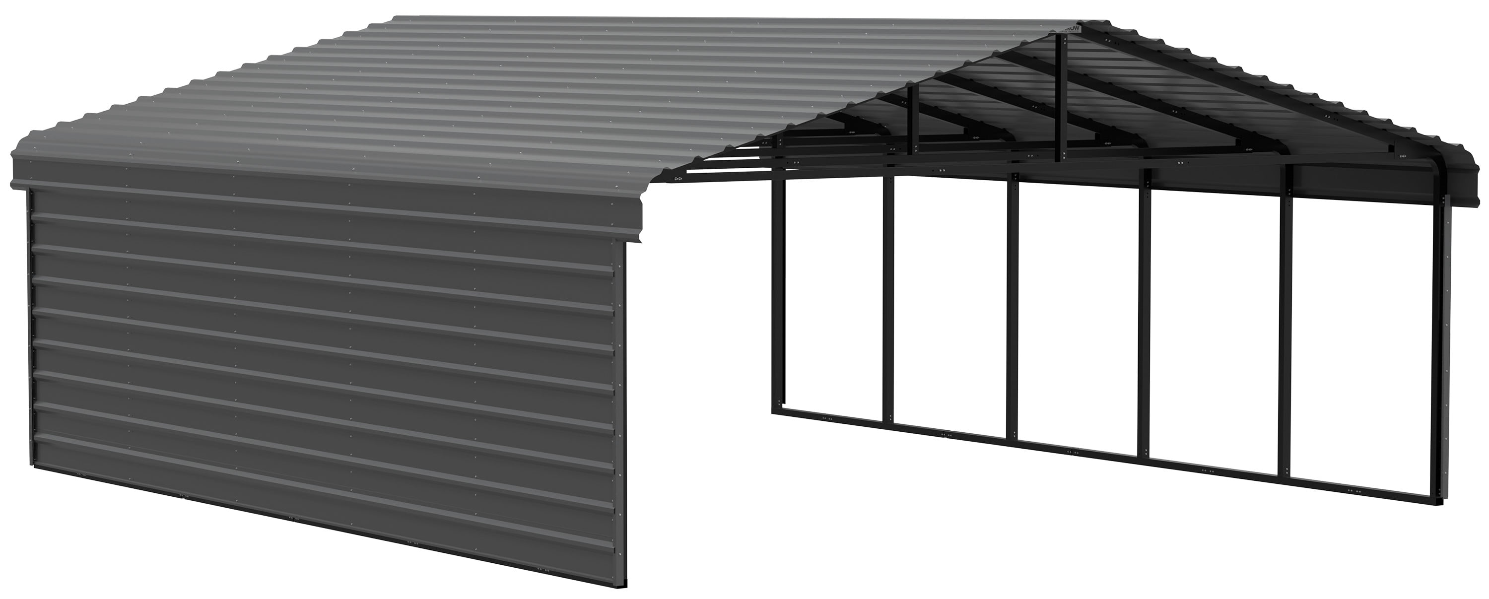 Arrow Carports Galvanized Steel Carport, with 1-Sided Enclosure ...