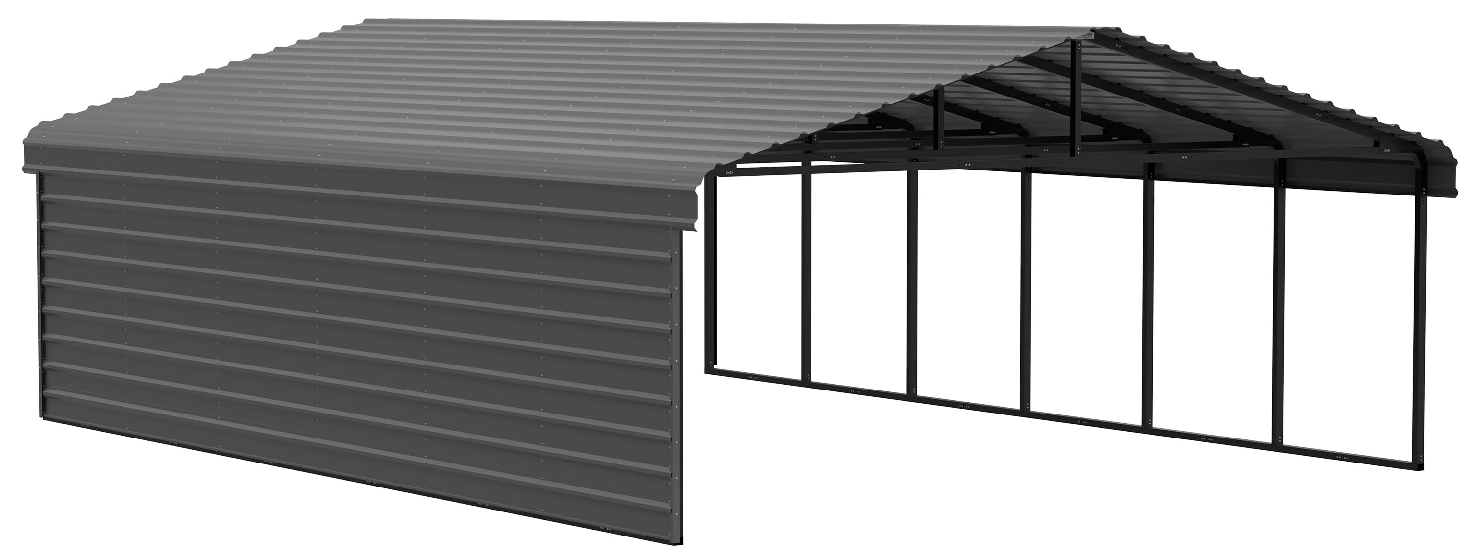 Arrow Carports Galvanized Steel Carport, with 1-Sided Enclosure ...