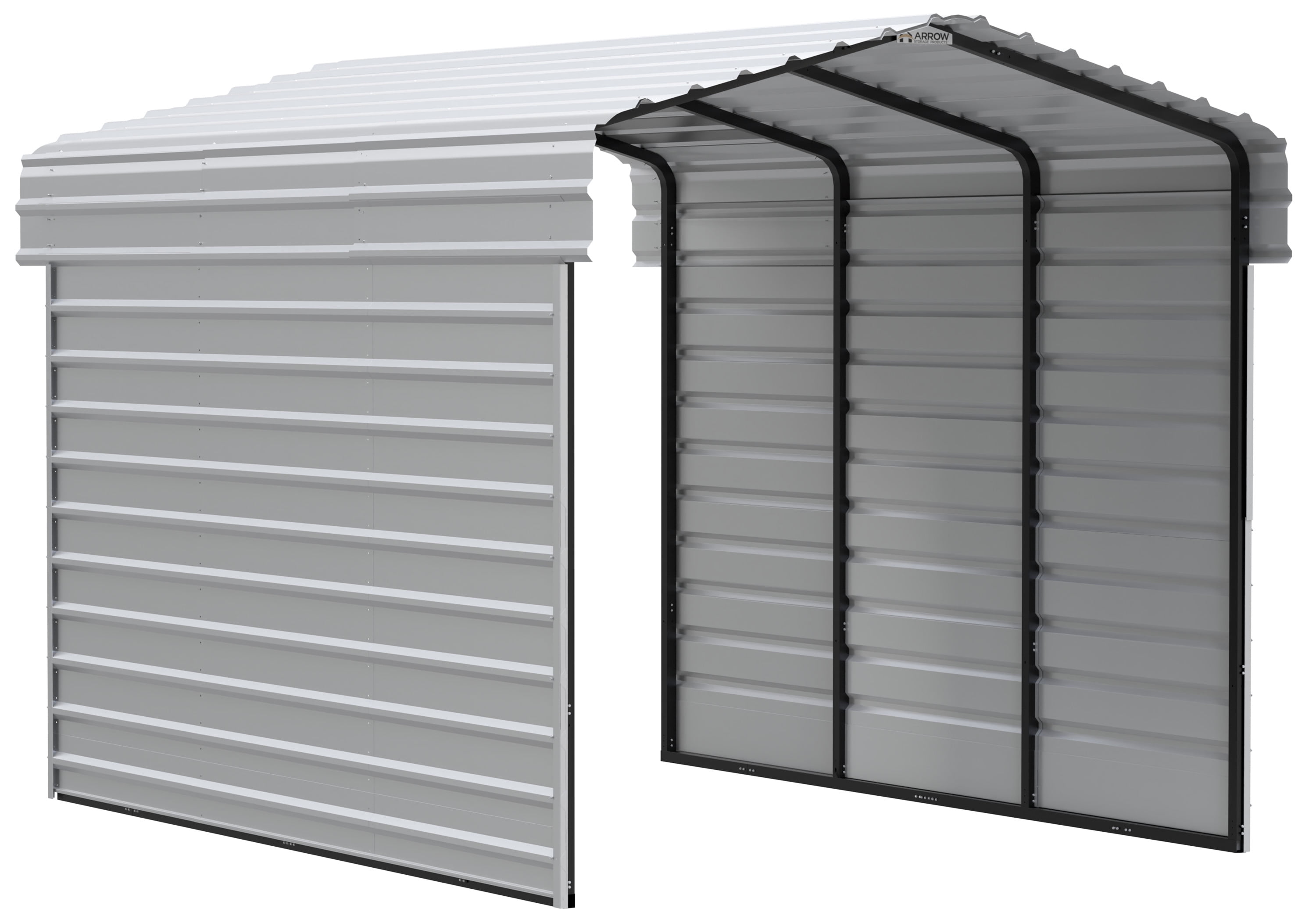 Arrow Carports Galvanized Steel Carport, with 2-Sided Enclosure ...