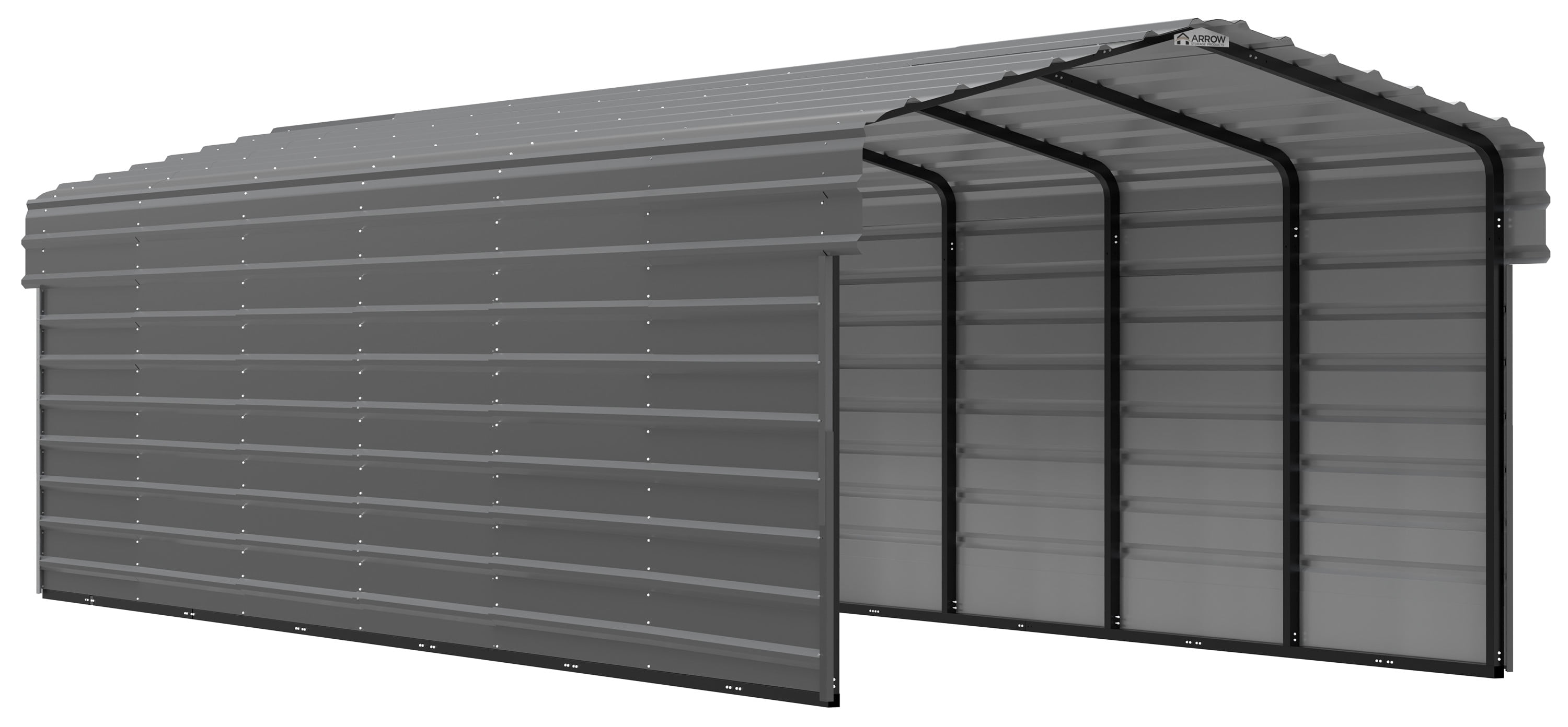 Arrow Carports Galvanized Steel Carport, with 2-Sided Enclosure ...