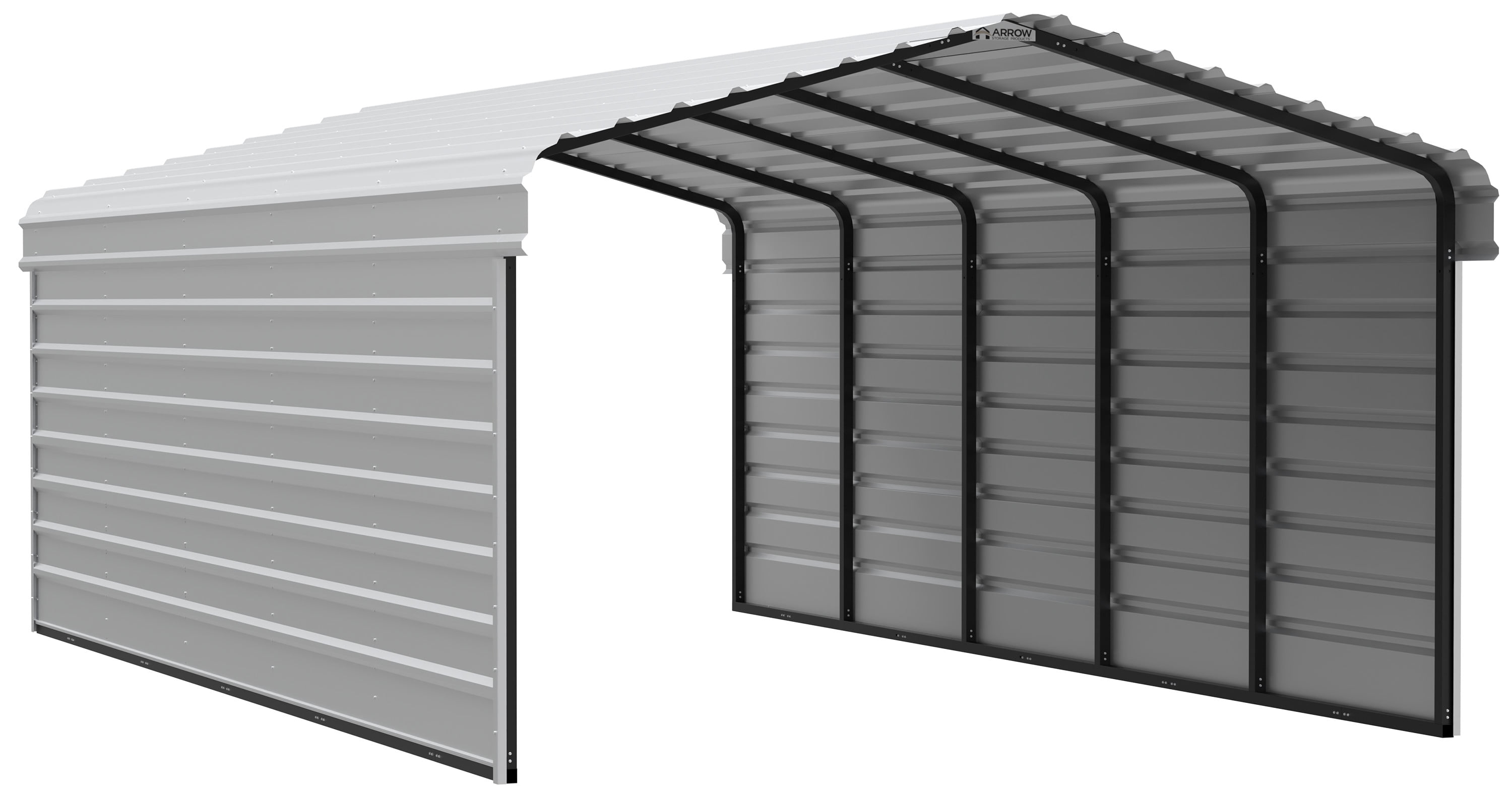 Arrow Carports Galvanized Steel Carport, with 2-Sided Enclosure ...