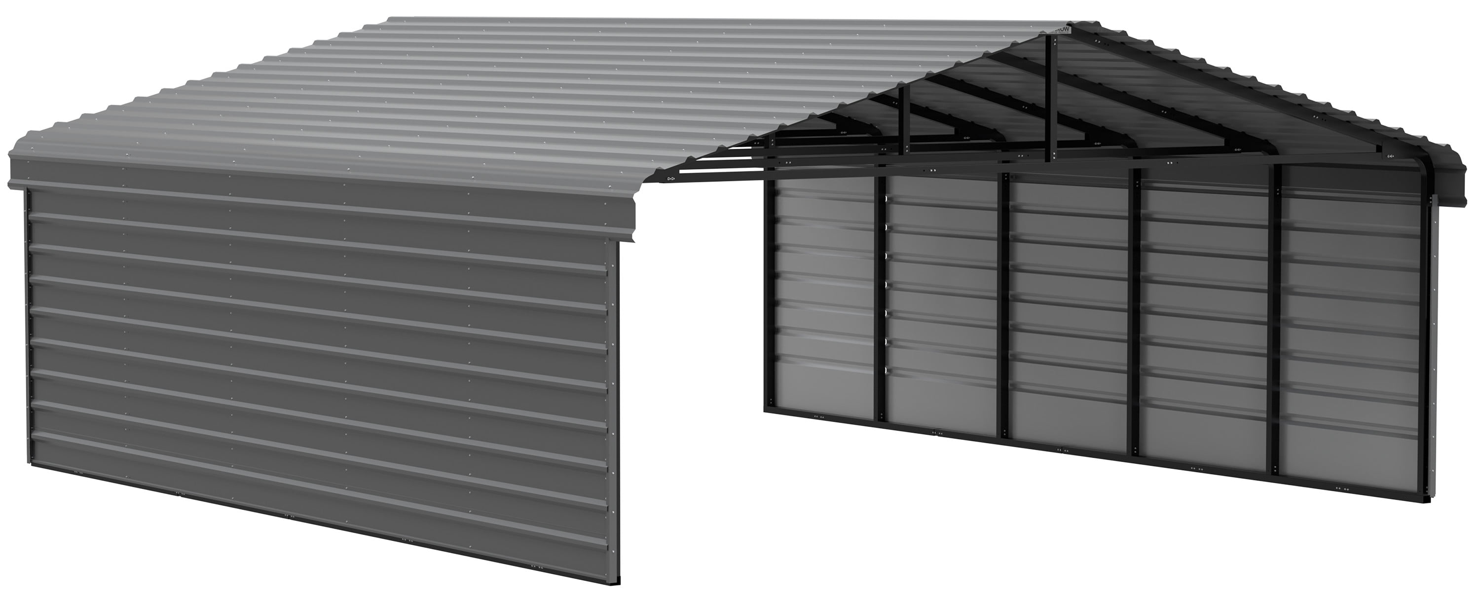 Arrow Carports Galvanized Steel Carport, with 2-Sided Enclosure ...