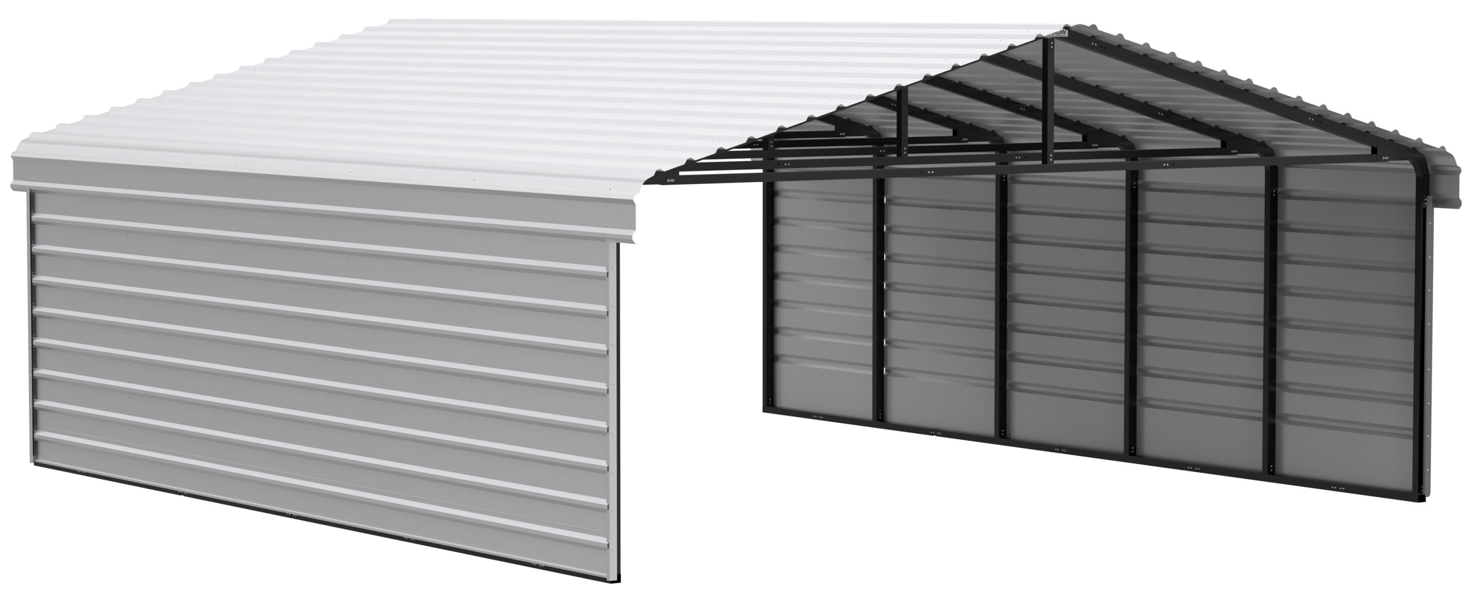 Arrow Carports Galvanized Steel Carport, with 2-Sided Enclosure ...