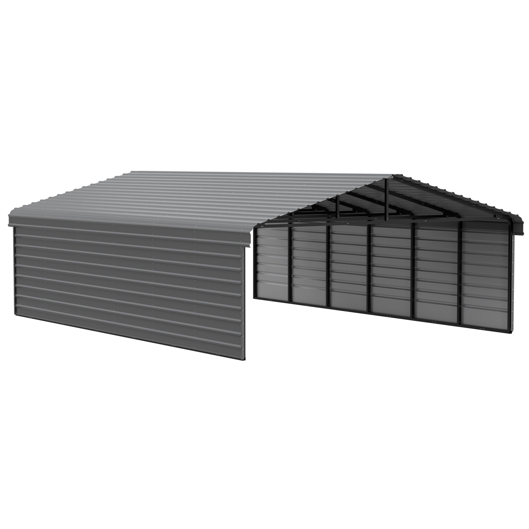 Arrow Carports Galvanized Steel Carport, with 2-Sided Enclosure ...