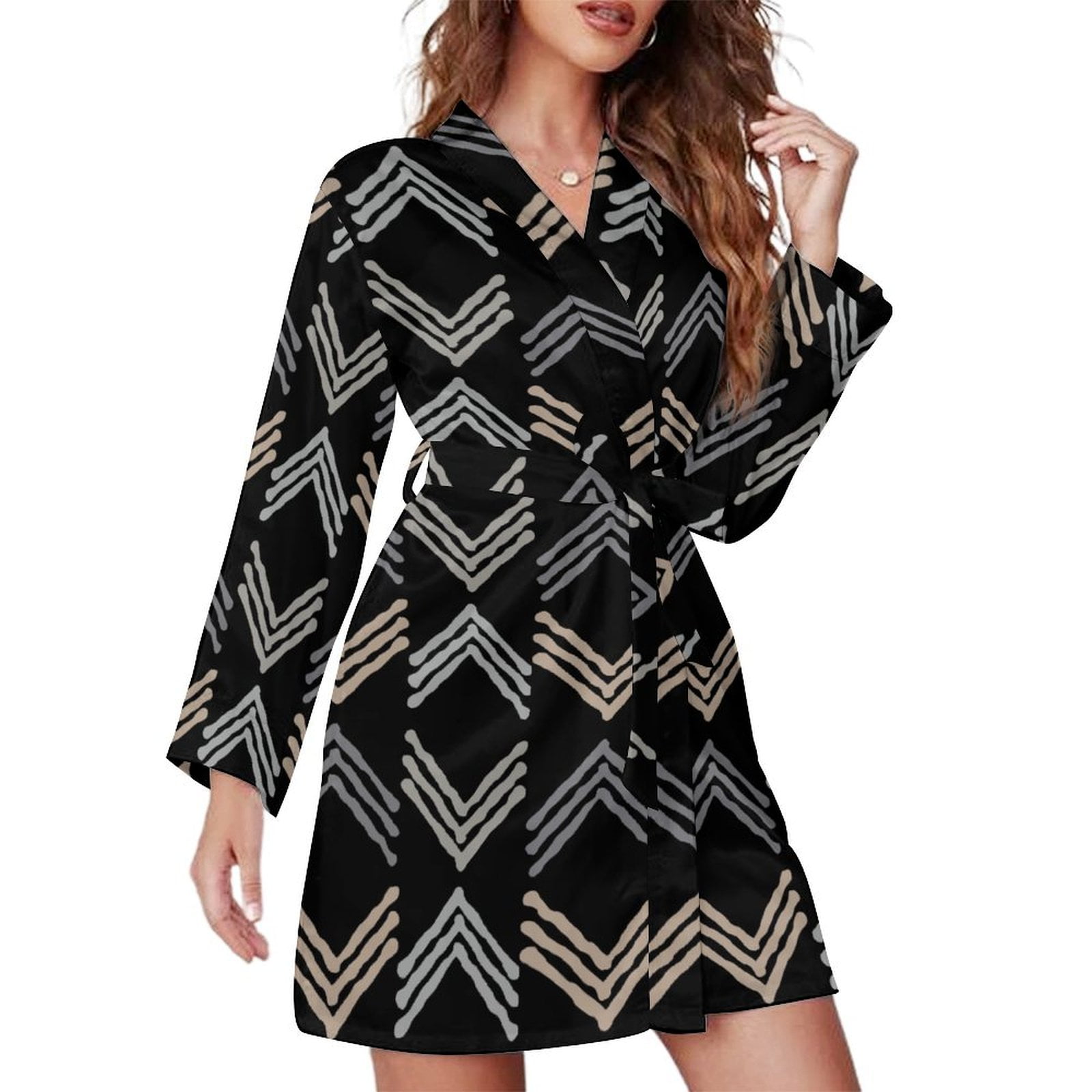 Arrow Chevron Symbol Black Arrows Night Robe Long Sleeve V Neck Robe ...