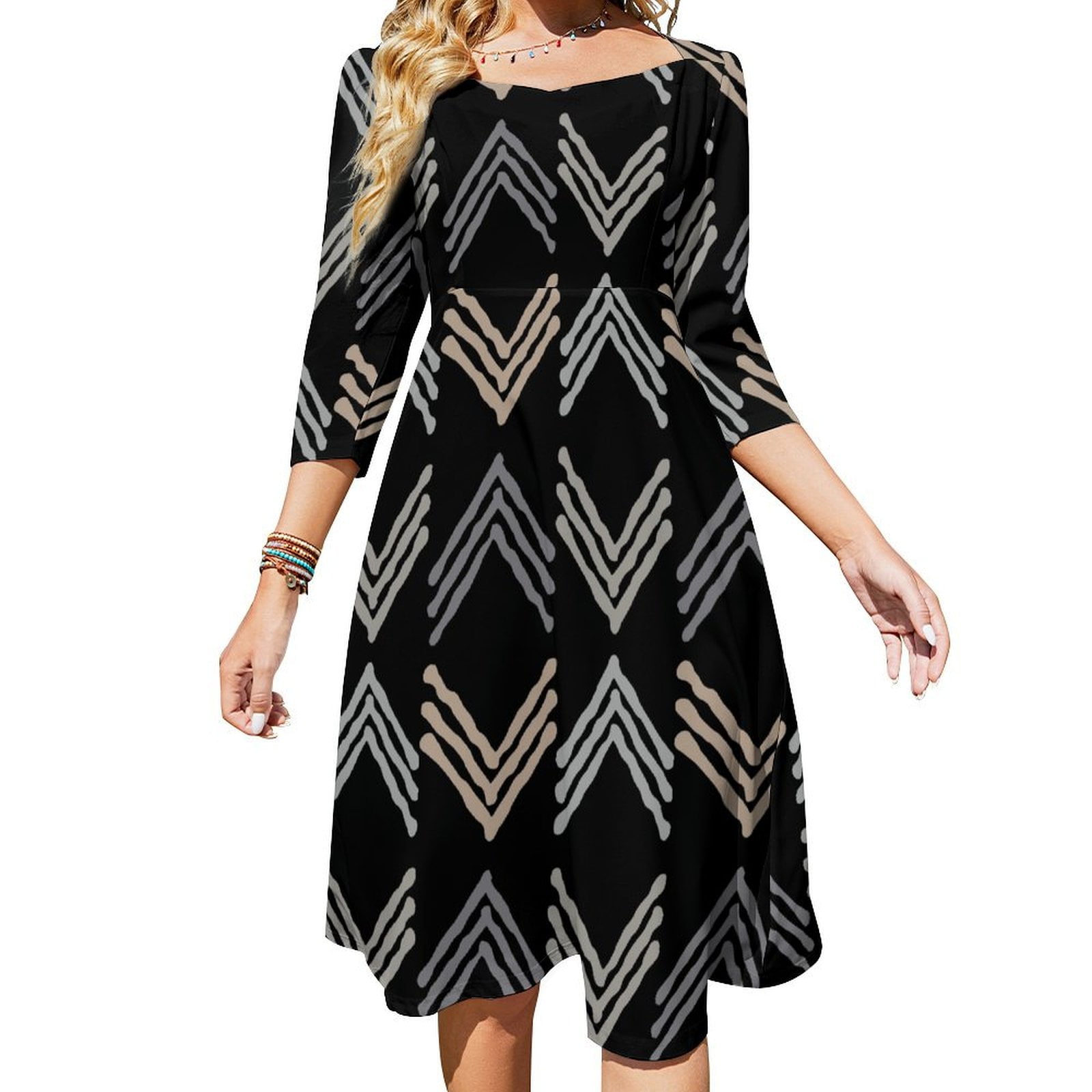 Arrow Chevron Symbol Black Arrows Sweetheart Knot Flared Dress Fashion ...