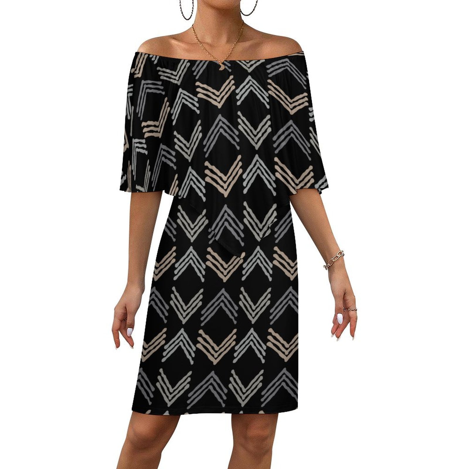 Arrow Chevron Symbol Black Arrows Women's Off The Shoulder Ruffles ...