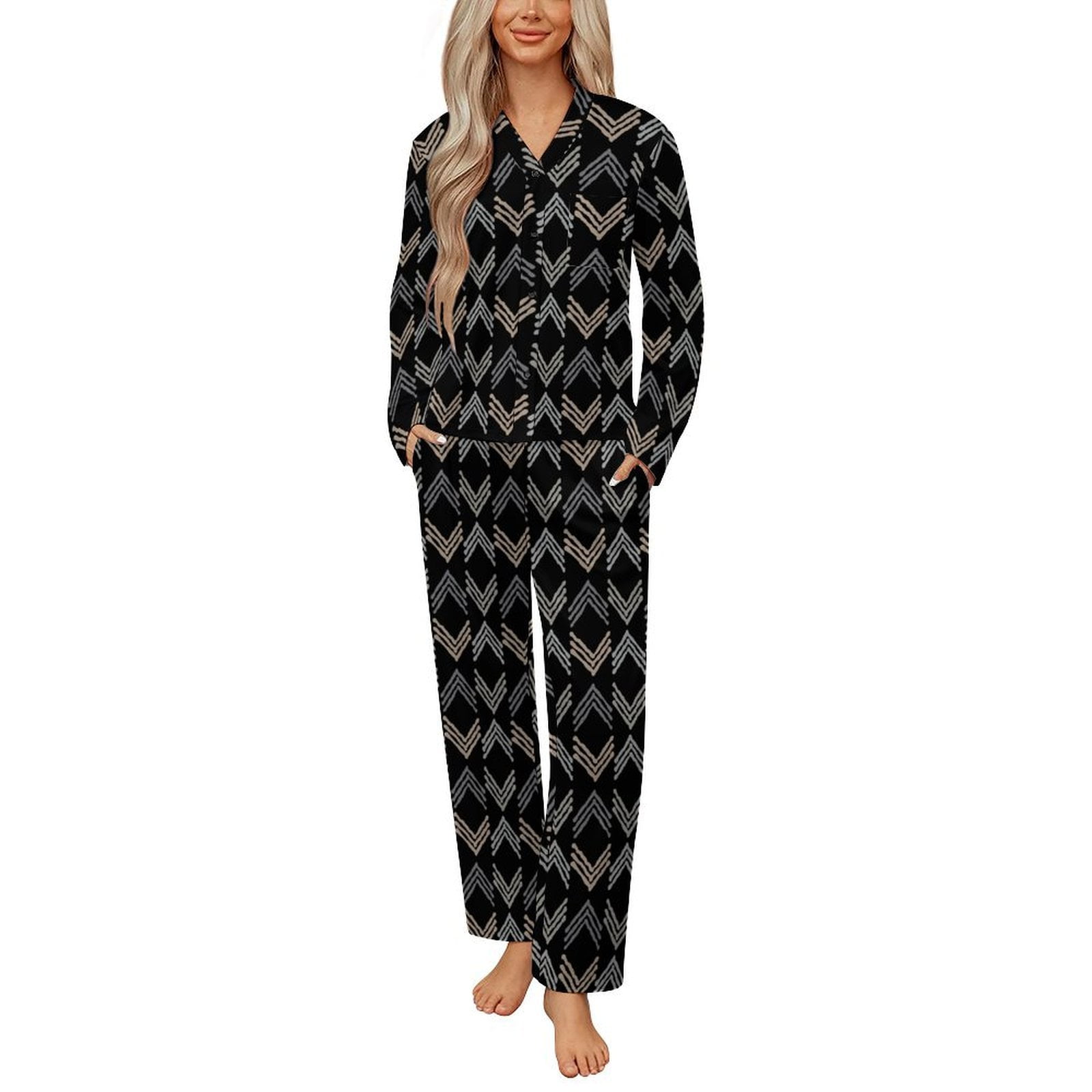 Arrow Chevron Symbol Black Arrows Womens Pyjamas Set Button Up Pyjamas ...
