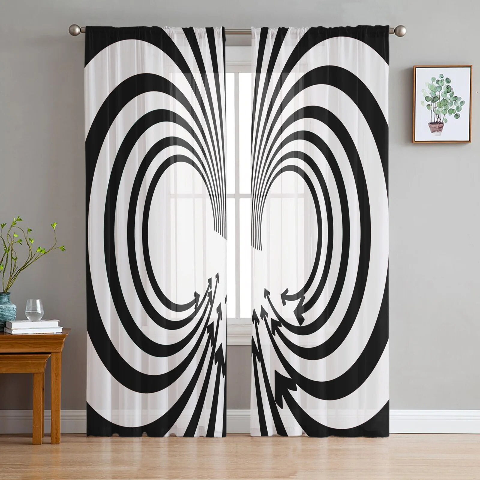 Arrow Curved Simplicity Tulle Curtains for Living Room Bedroom Sheer Voile Drapes Modern Printed ...