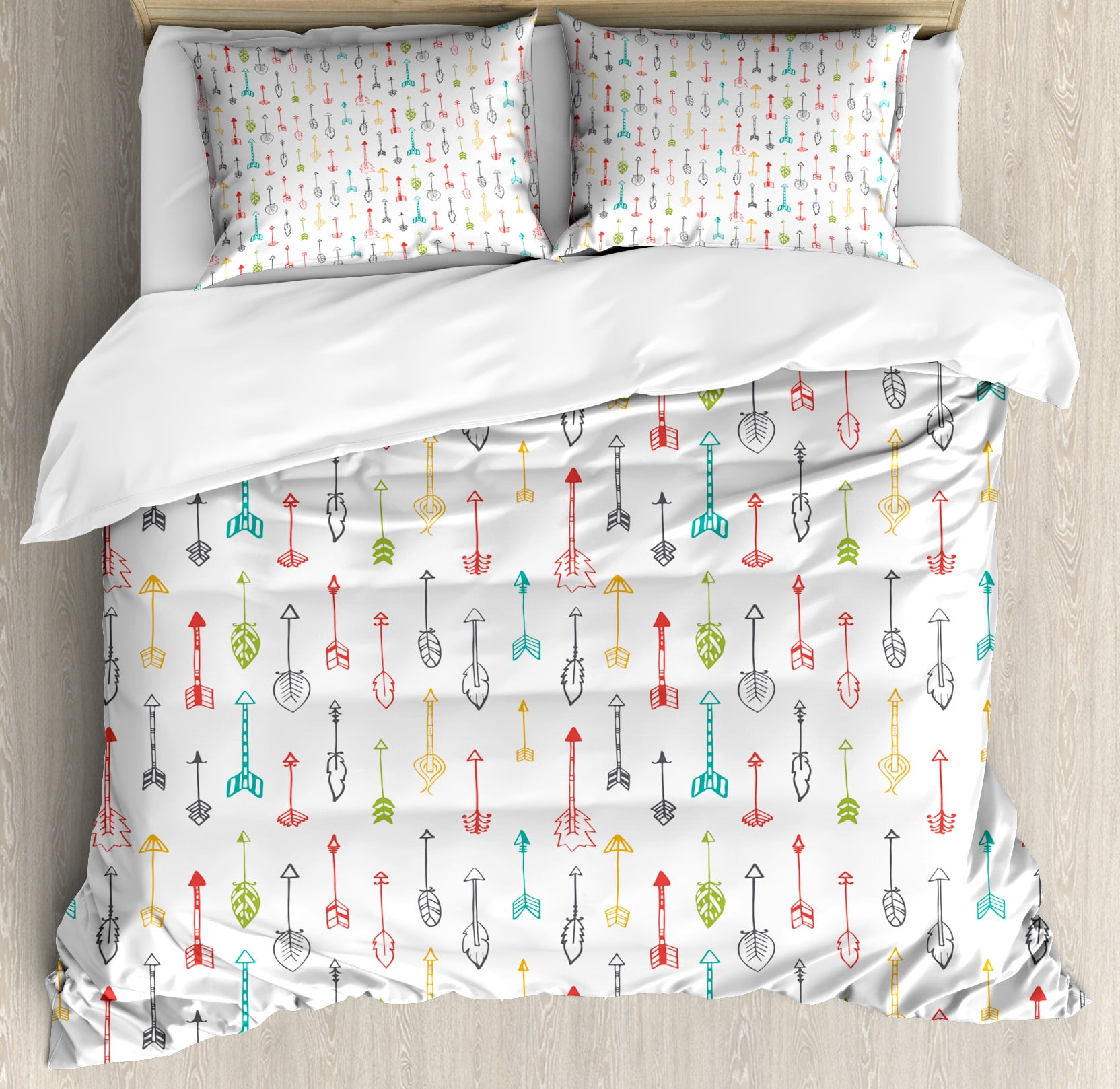 Arrow Duvet Cover Set, Colorful Arrows Leaves Feathers Pattern Boho ...