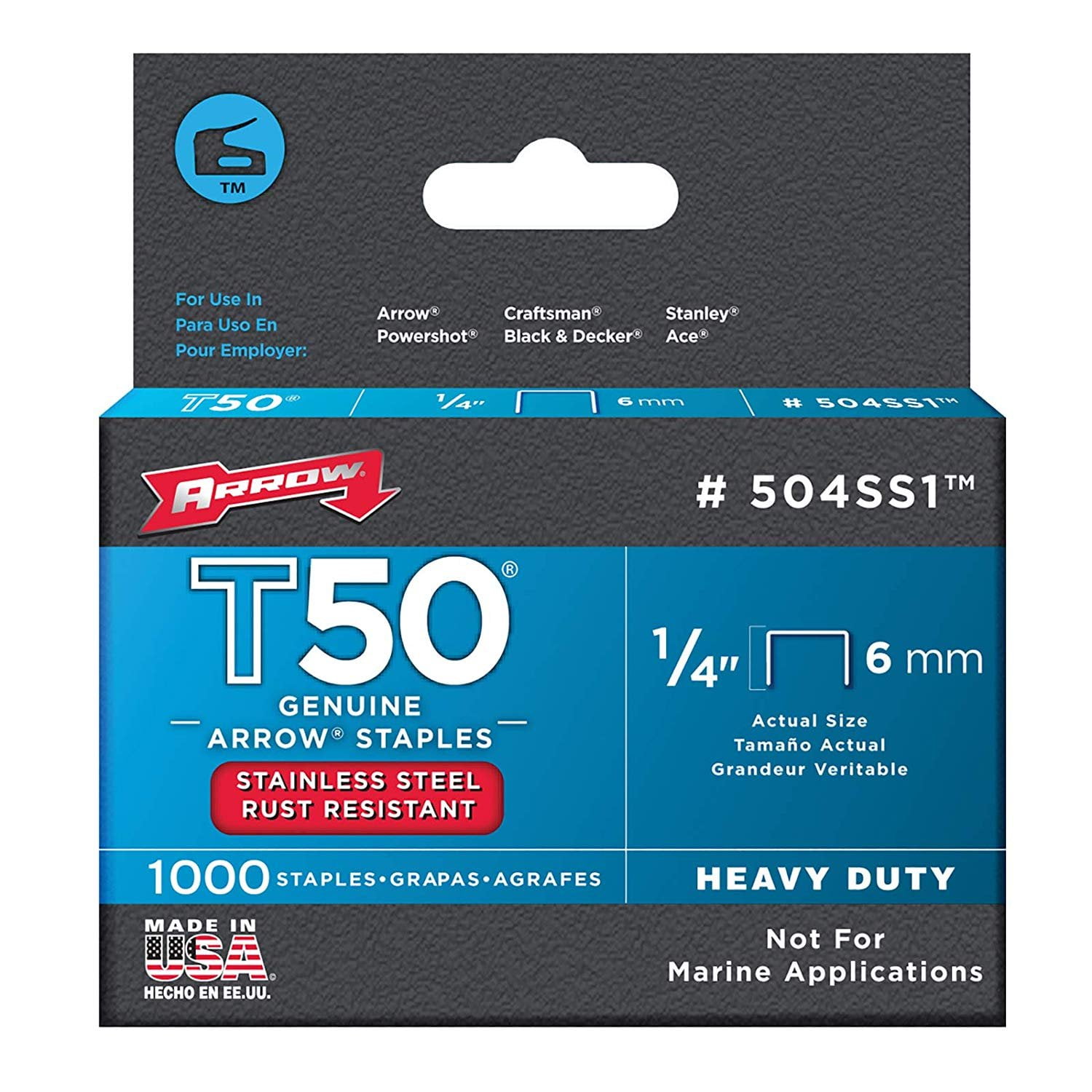 Arrow Fastener 504SS1 Staples 1000 Pack, 1/4 in. - Walmart.com