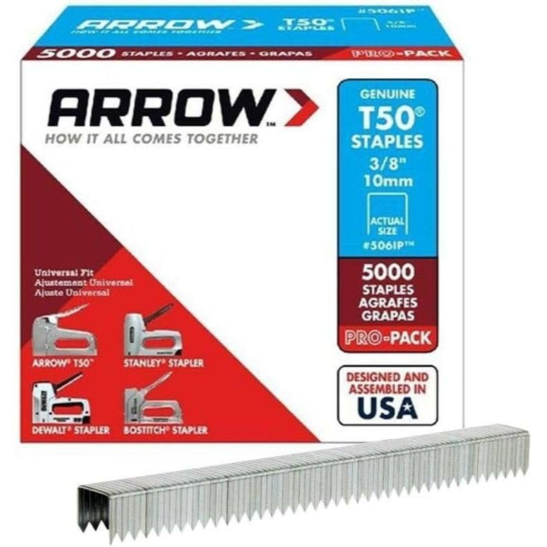 Arrow Fastener 506IP T50 3/8" Flat Crown Heavy Duty Steel Staples 2 Pro ...
