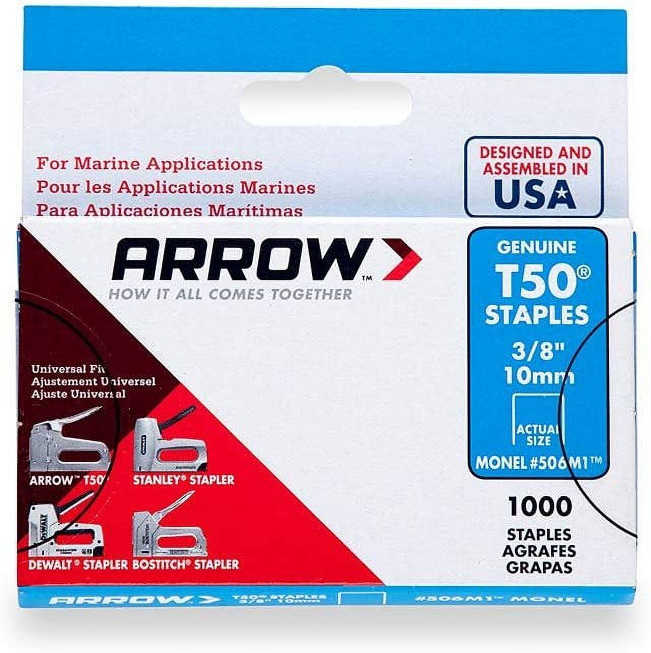 Arrow Fastener 506M1 Monel Rustproof T50 Staples 3/8", Stainless Steel ...
