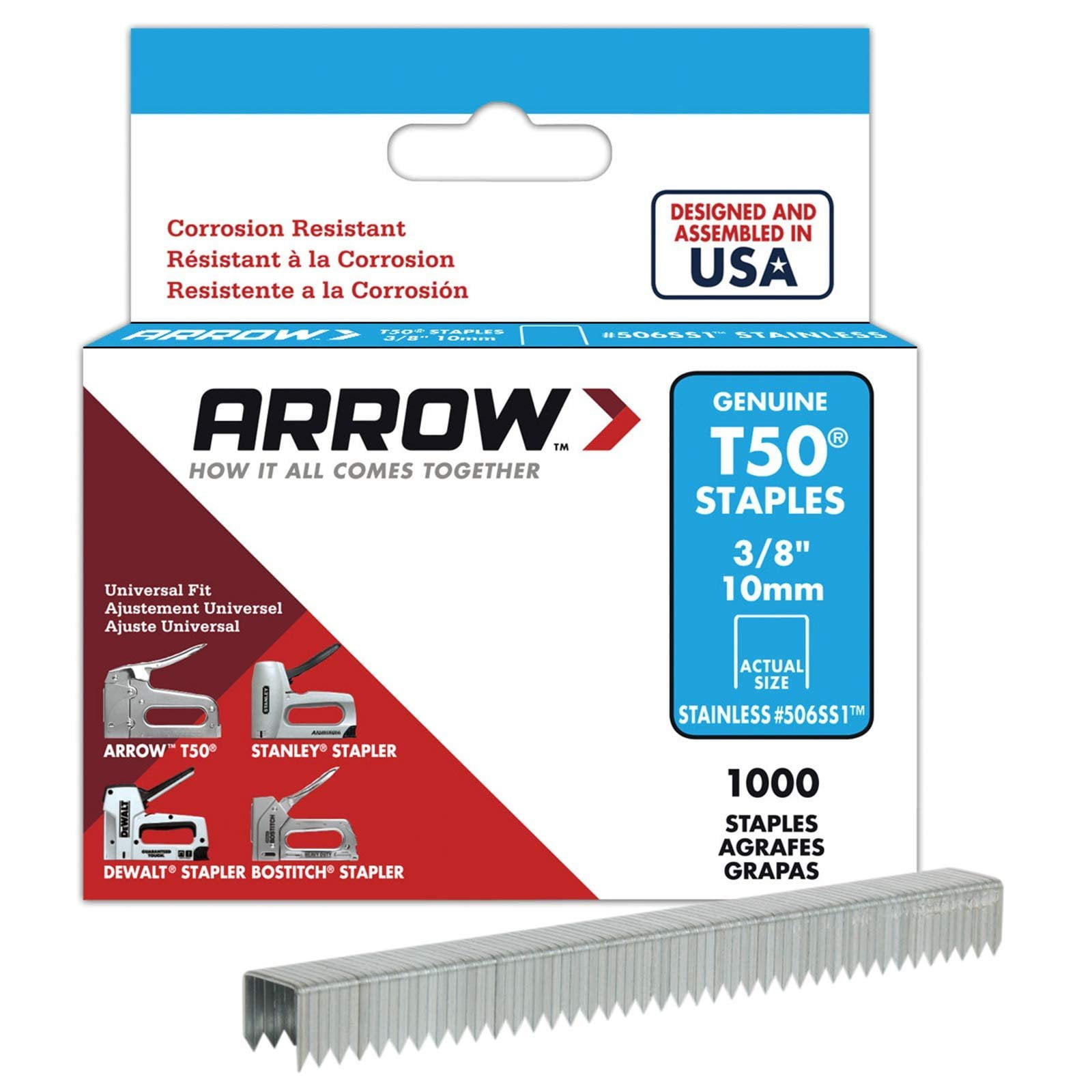 Arrow Fastener 506SS1 3/8" T50 Stainless Steel Staples - Walmart.com