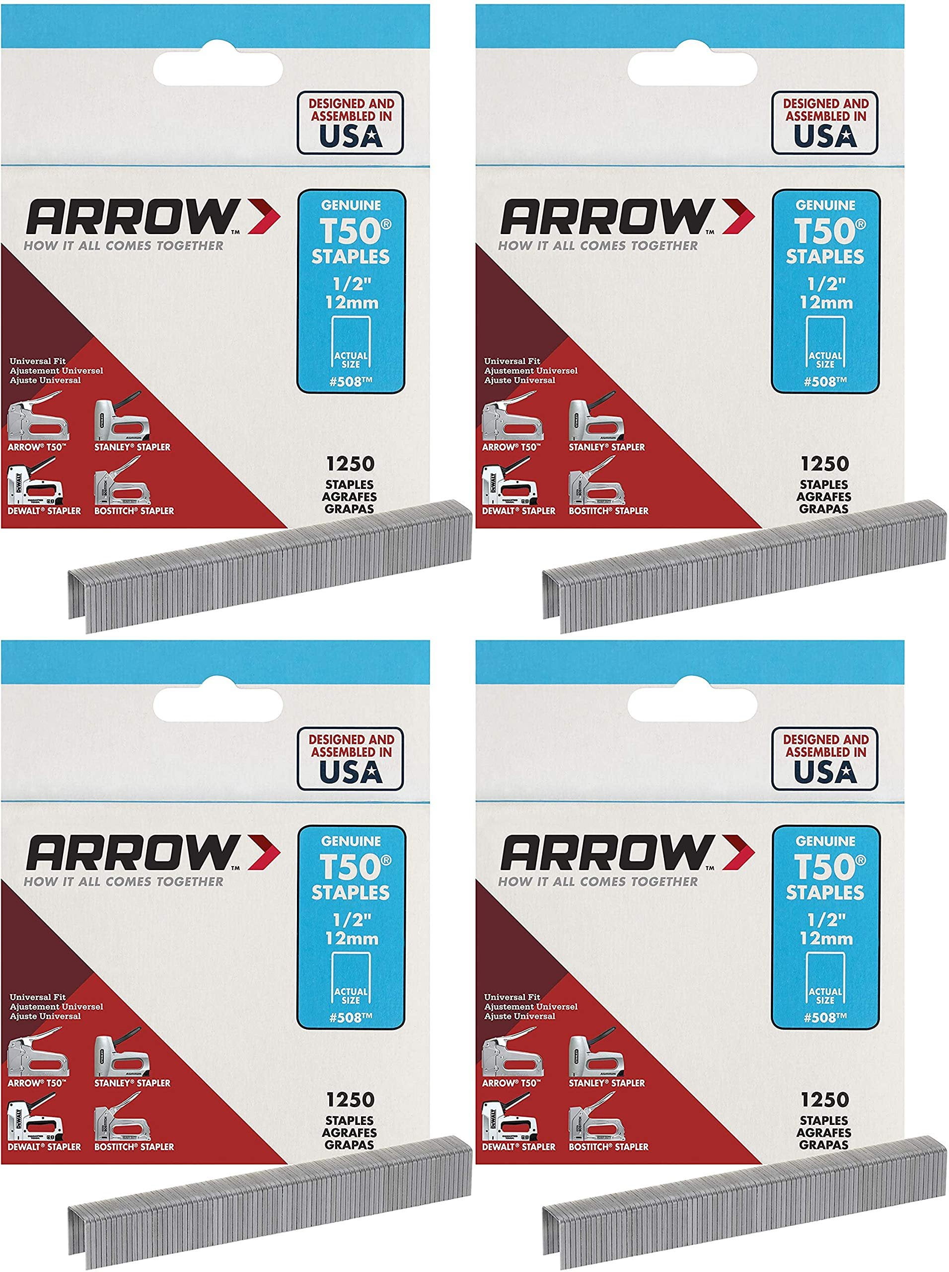 Arrow Fastener 508 Genuine T50 1/2-Inch Staples, 4 Pack - Walmart.com