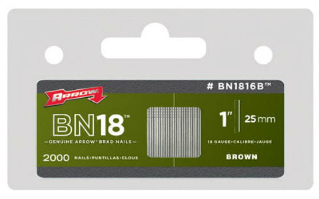 Arrow Fastener BN1816BCS Brown Brad Nail, 1", 18 Gauge, 2000-Pack, Each ...