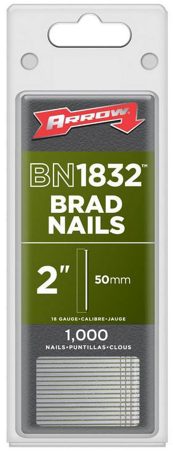 Arrow Fastener BN1832CS Steel Brad Nails, 18-Gauge, 2", 1000-Pack, Each ...