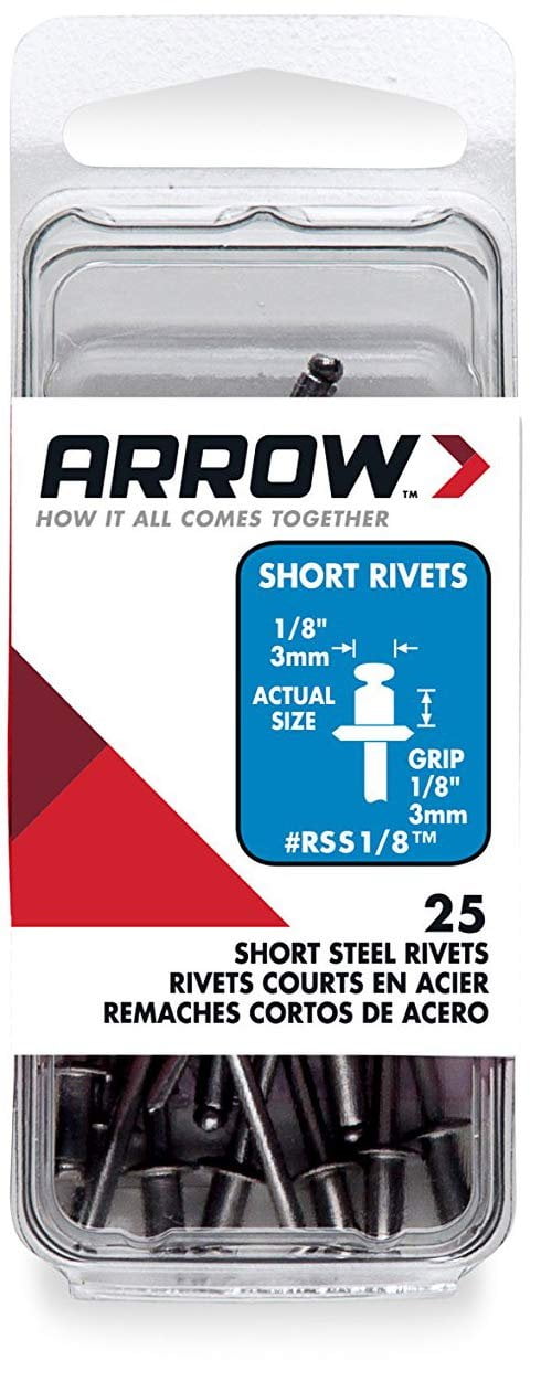 Arrow Fastener RSS1/8 Short Steel 1/8-Inch Rivets, 25-Pack - Walmart.com