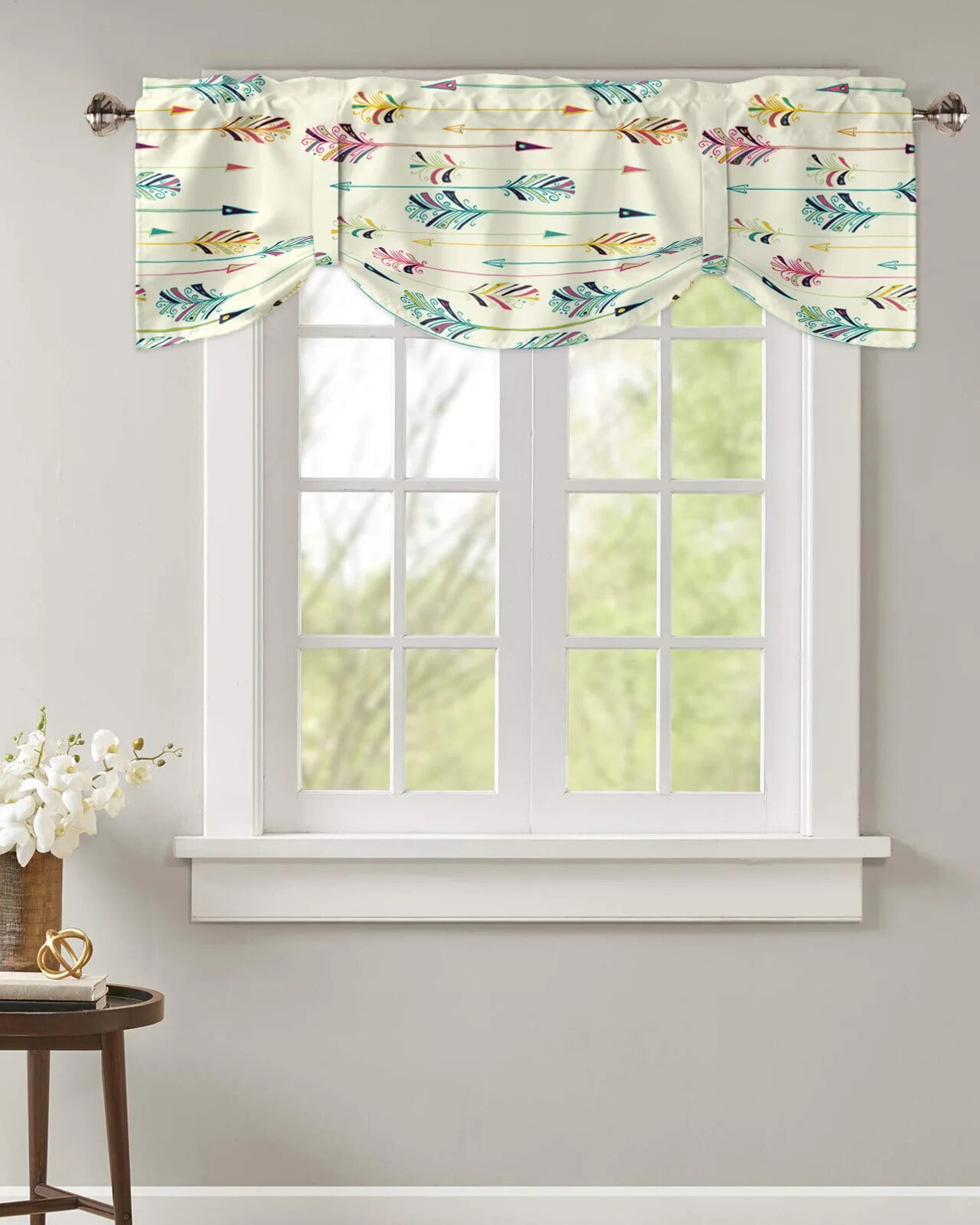 Arrow Feather Short Window Curtain Adjustable Tie Up Valance for Living ...