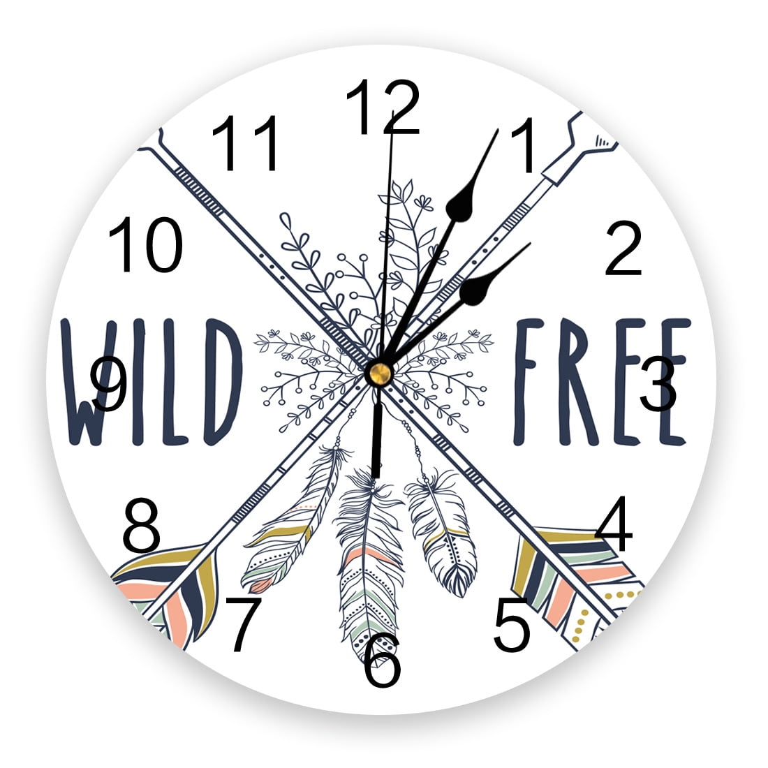 Arrow Feather Silent Decorative Wall Clock Digital Clock Operated Round ...