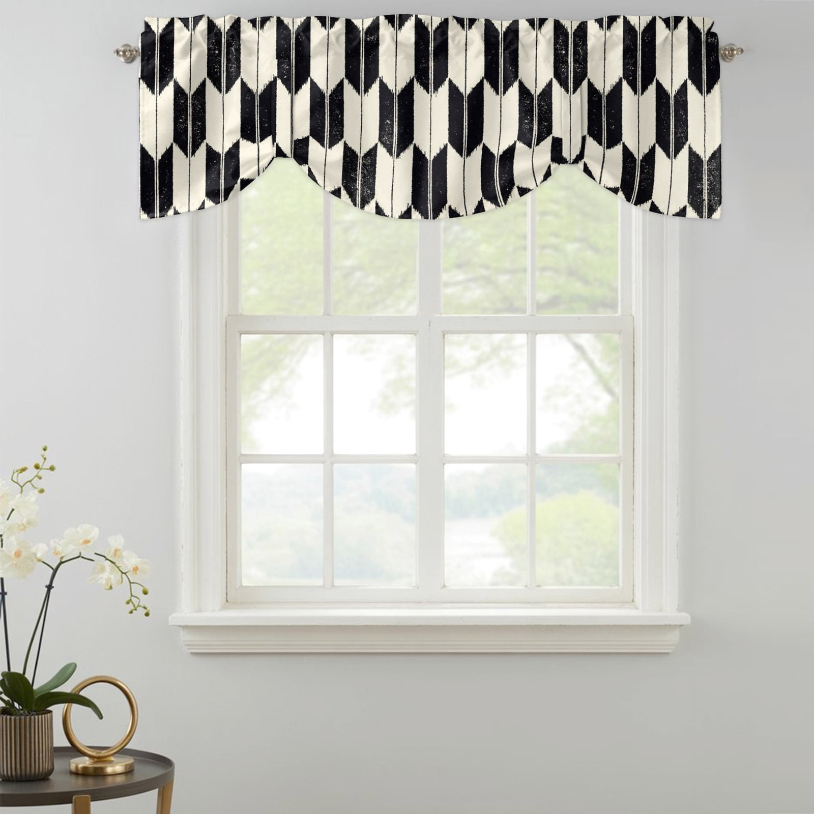 Arrow Feathers Tie Up Valances Curtain, Retro Black Beige Arrow Feather ...