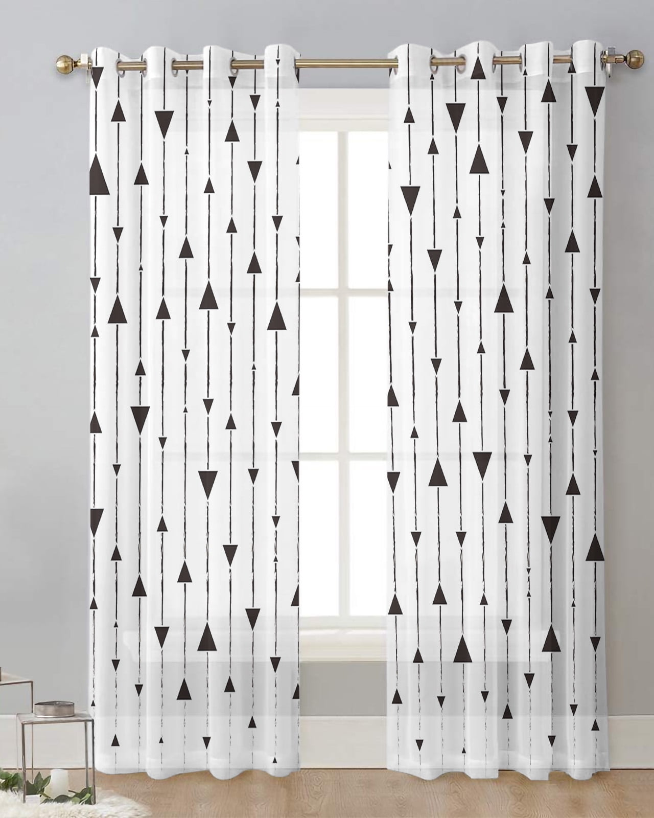 Arrow Gradient Texture Black Voile Hanging Curtain Living Room Sheer ...