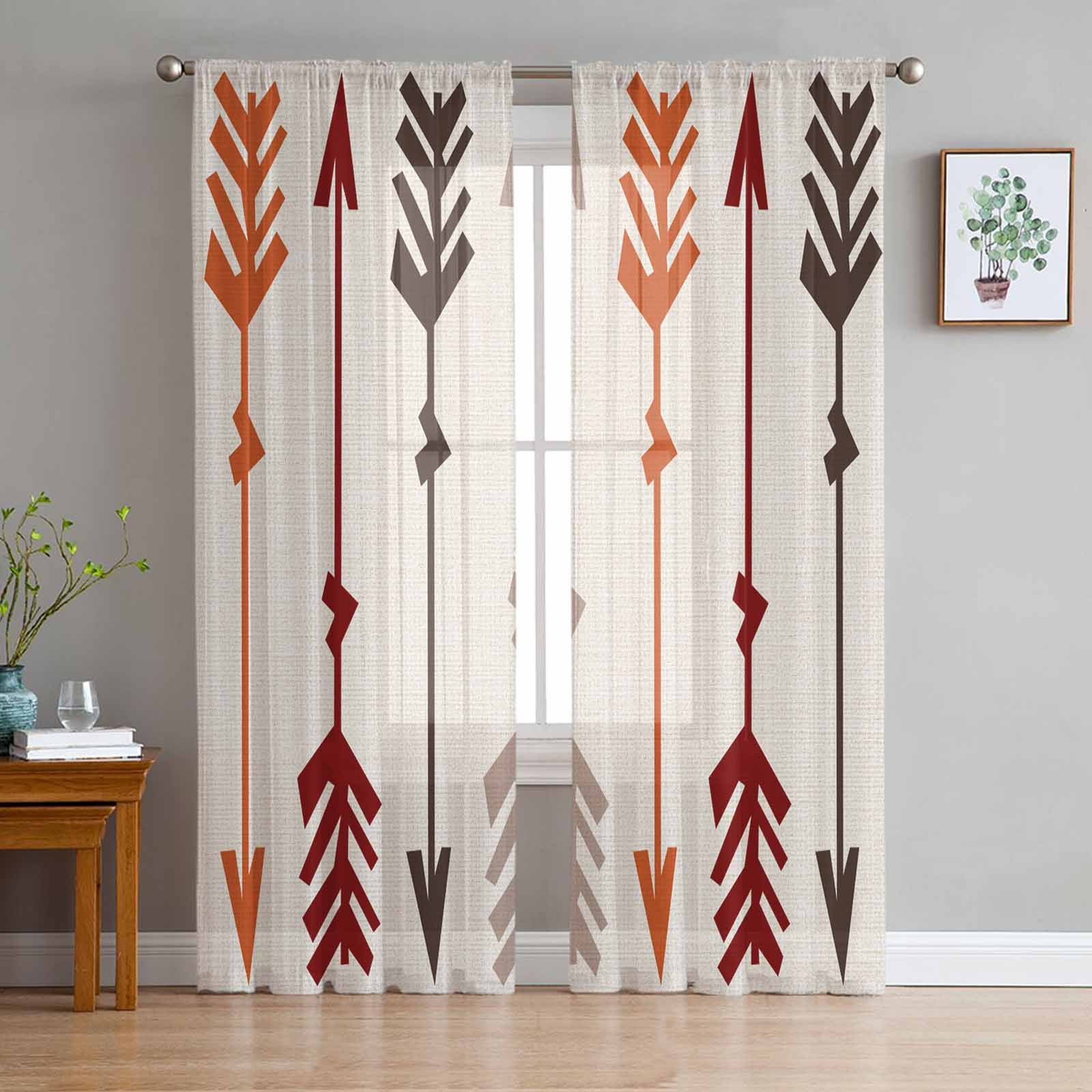 Arrow Indian Retro Tulle Curtains for Living Room Bedroom Sheer Voile ...