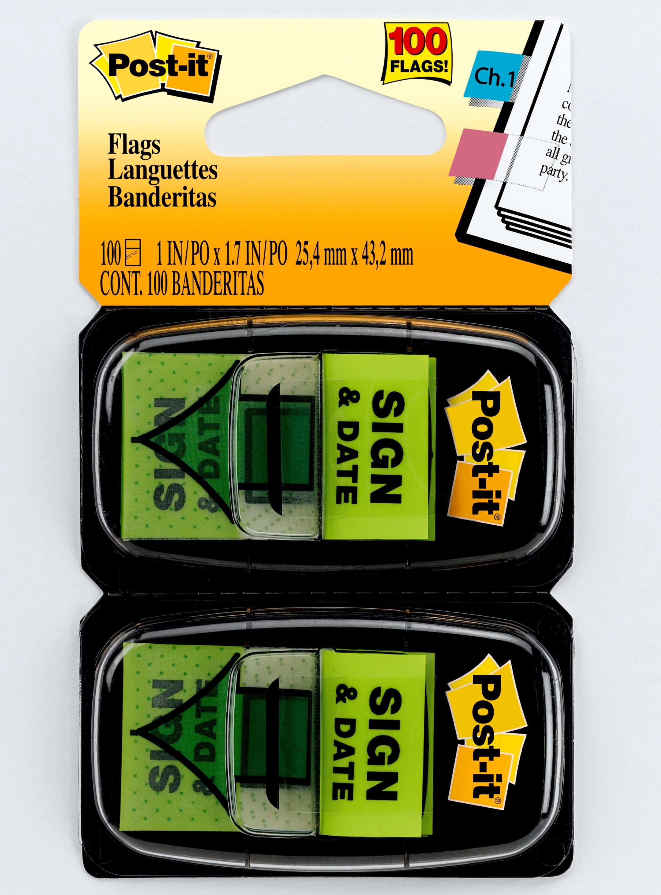 Arrow Message 1" Page Flags, "sign And Date", Green, 2 50-Flag ...