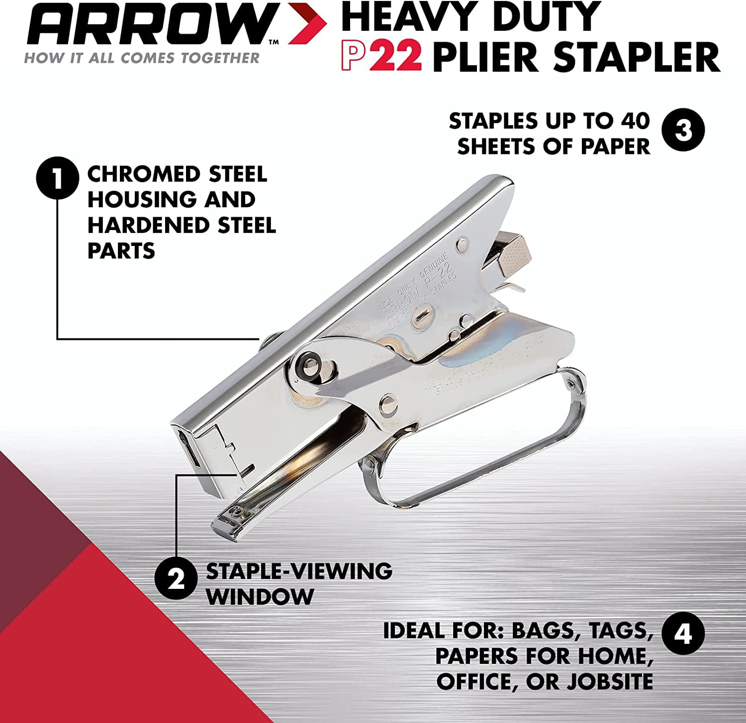 Arrow P22 Heavy Duty Handheld Plier Stapler for Crafts, Office, and ...