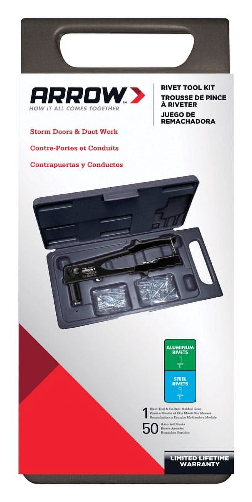 Arrow RL100K Rivet Tool Kit, 1/8 in, 3/16 in, Spring Loaded Hi-Viz Non ...
