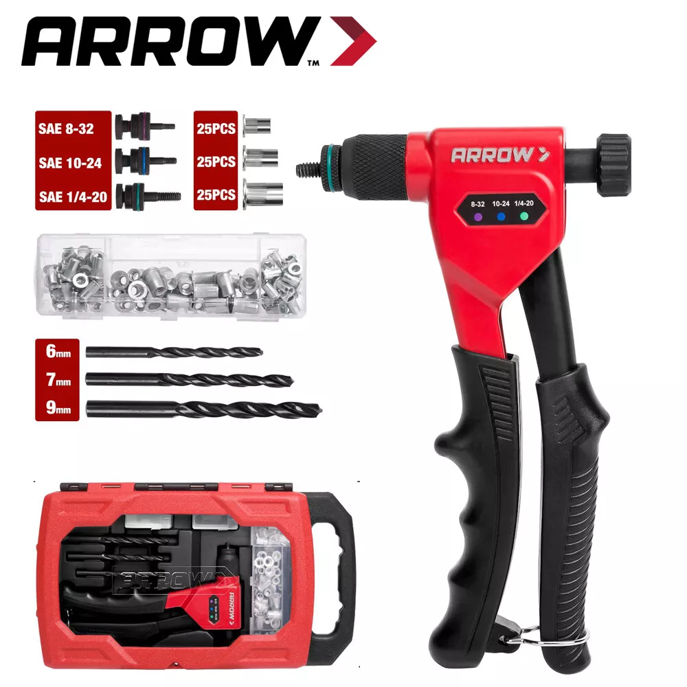 Arrow Rivet Nut Tool 8" Rivet Nut Gun Kit 3PC Mandrels 75PCS Rivnuts 3PCS Drills - Walmart.com