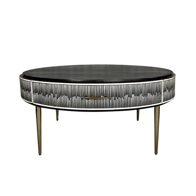 Arrow Round Bone Inlay Coffee Table Black, Bone Inlay Coffee Table with ...