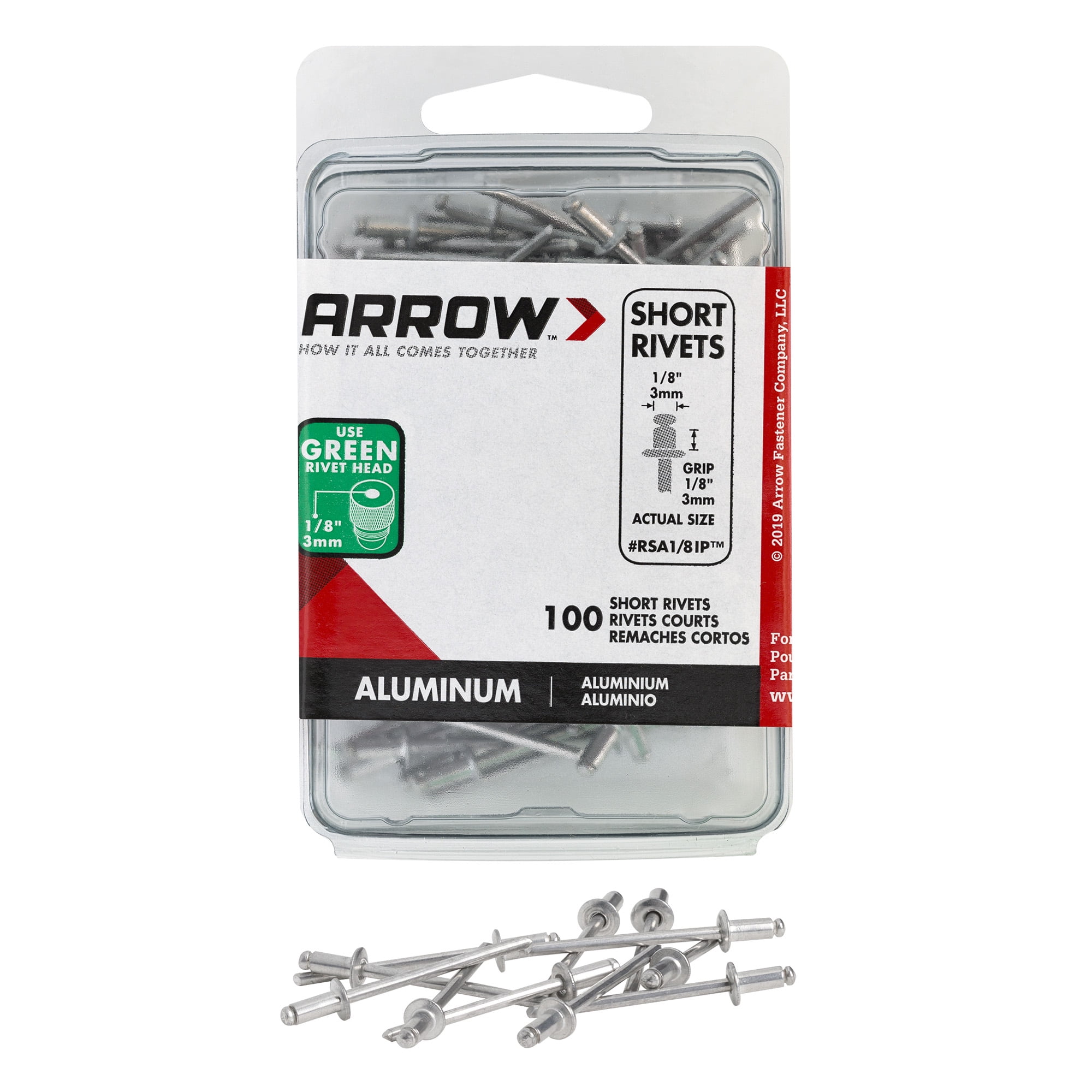 Arrow Short Aluminum 1/8" Rivets Industrial Pack - 100 Count, 1/8" Grip ...