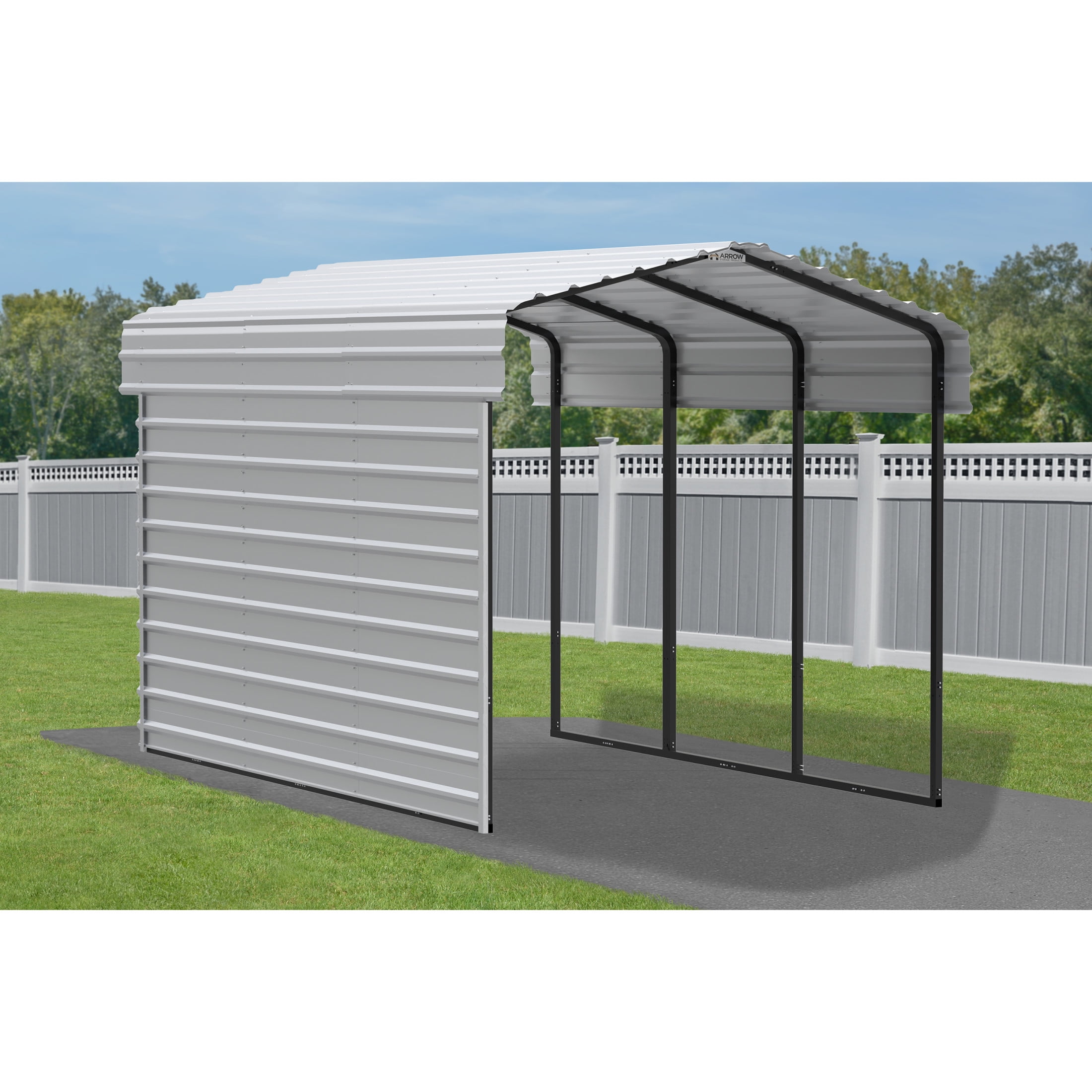Arrow Steel Carport with 1 Side Wall Kit, 10x15x09 - Walmart.com