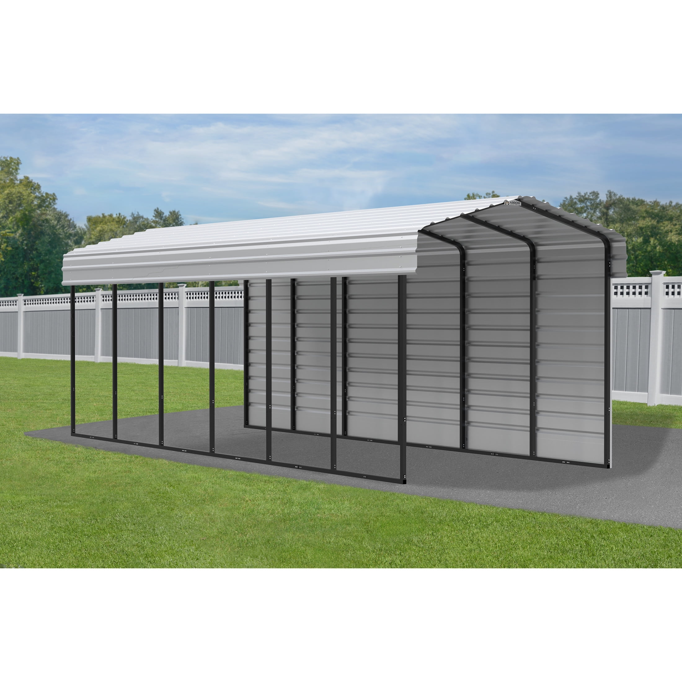 Arrow Steel Carport with 1 Side Wall Kit, 10x29x09 - Walmart.com