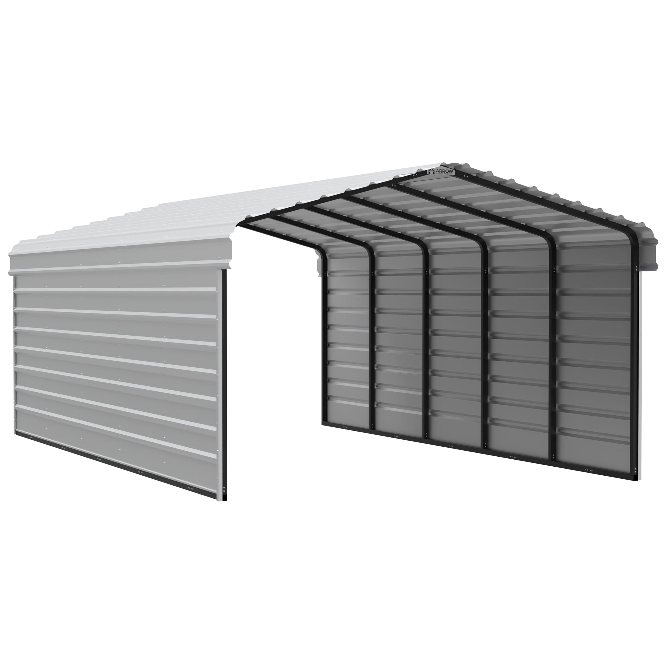 Arrow 24 x 12 x 7 ft Eggshell Steel Carport With 2 Side Wall Kit ...