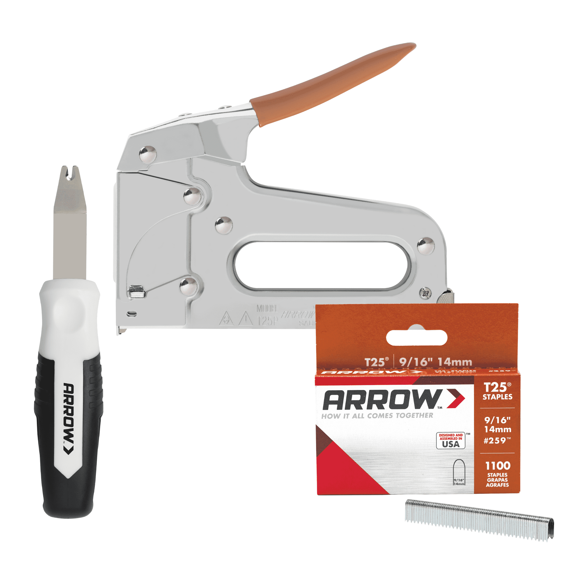 Arrow T25KIT Heavy Duty Round Crown Wire & Cable Staple Gun Kit with ...