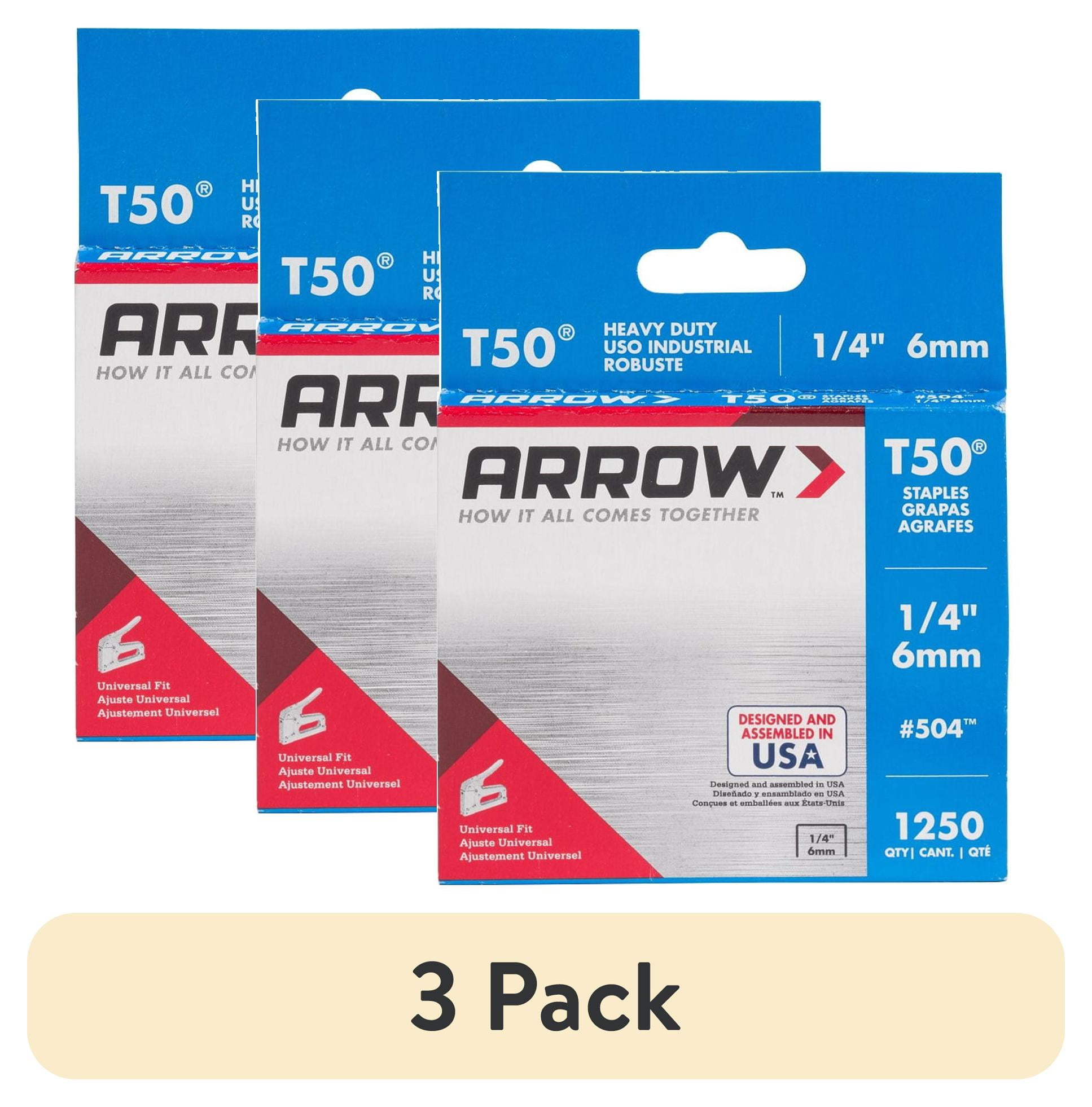 (3 pack) Arrow T50 1/4" Leg x 3/8" 20-Gauge, Heavy-Duty Staples (1,250 ...