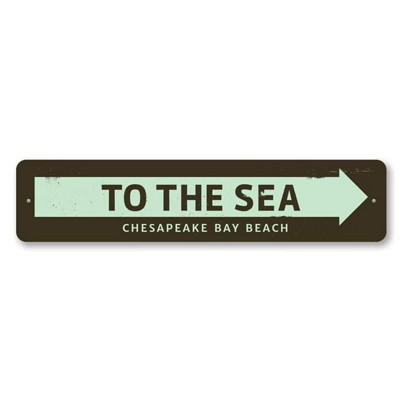 Arrow To The Sea Sign Beach Location Sign Metal Wall Decor Size: 4 x 16 ...