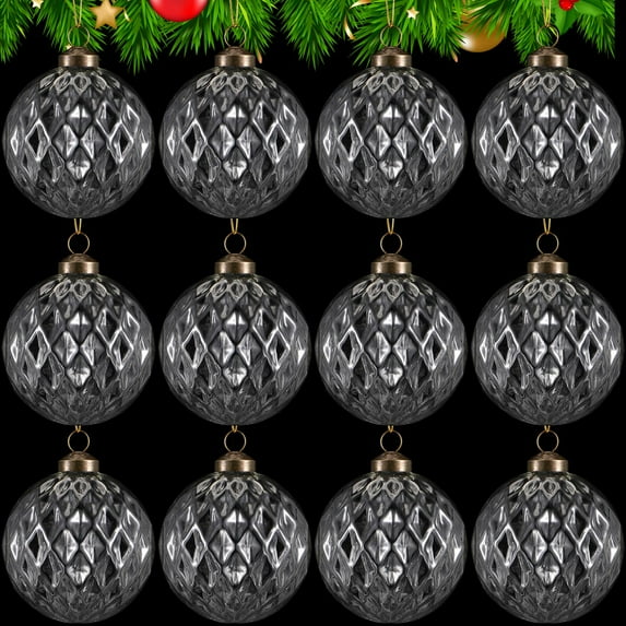Arrowbash 12 Pack Clear Glass Christmas Ornaments 3 Inch Diamond Cut ...