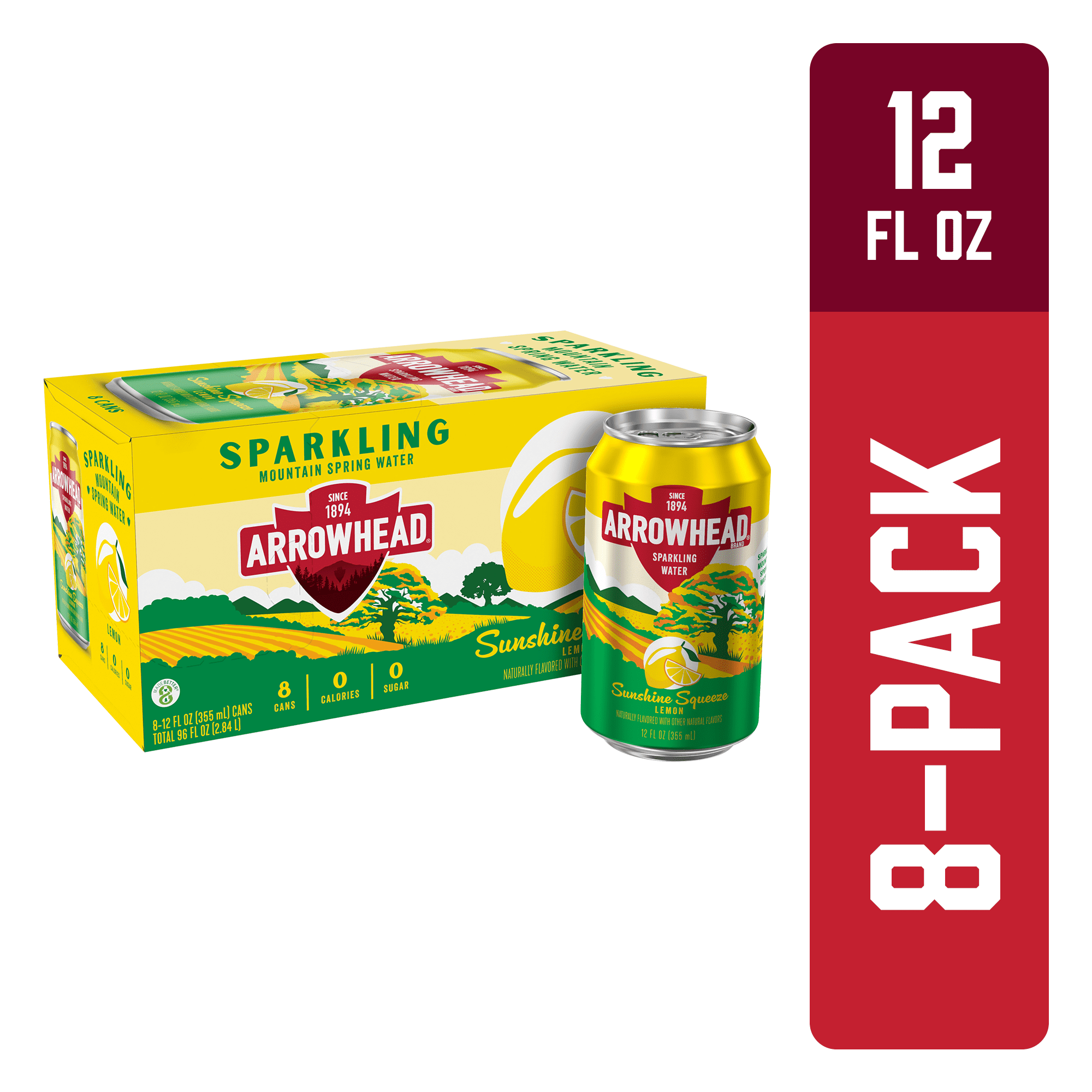 Arrowhead Lemon Sparkling Mountain Spring Water, 12 fl oz, 8 Cans ...