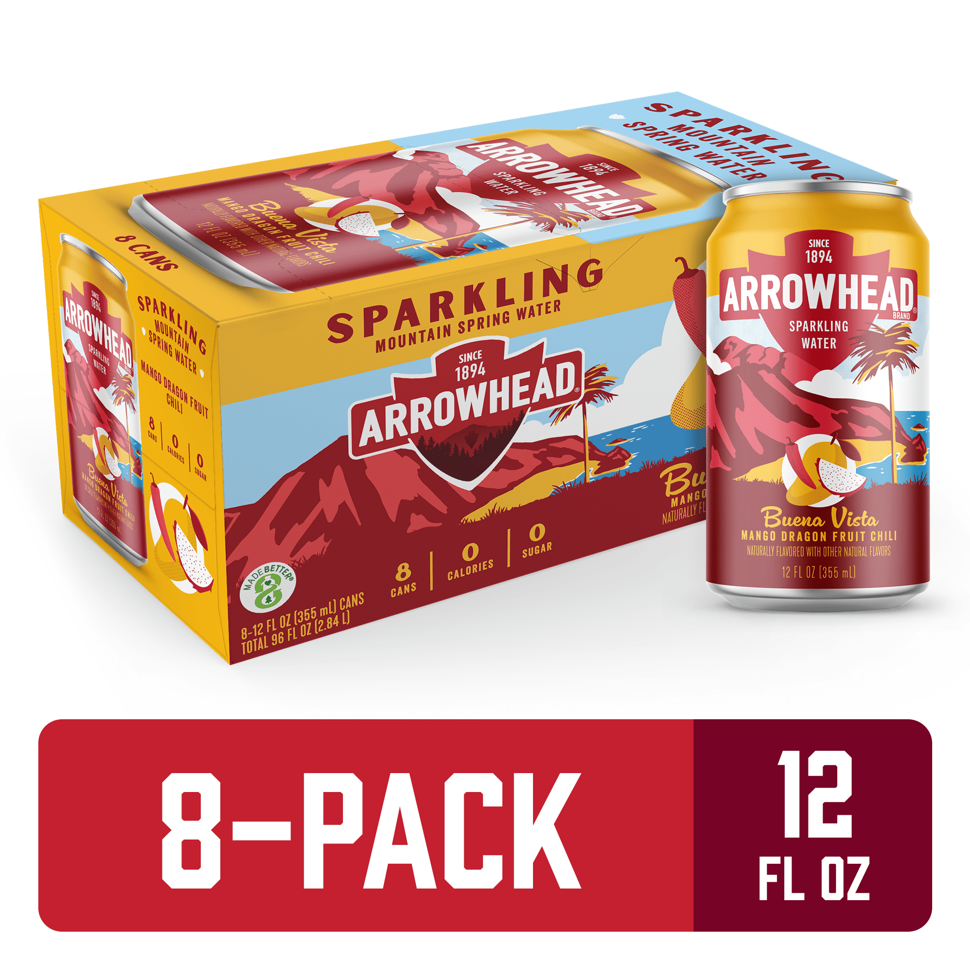 Arrowhead Mango Dragon Fruit Chili Sparkling Mountain Spring Water, 12 ...