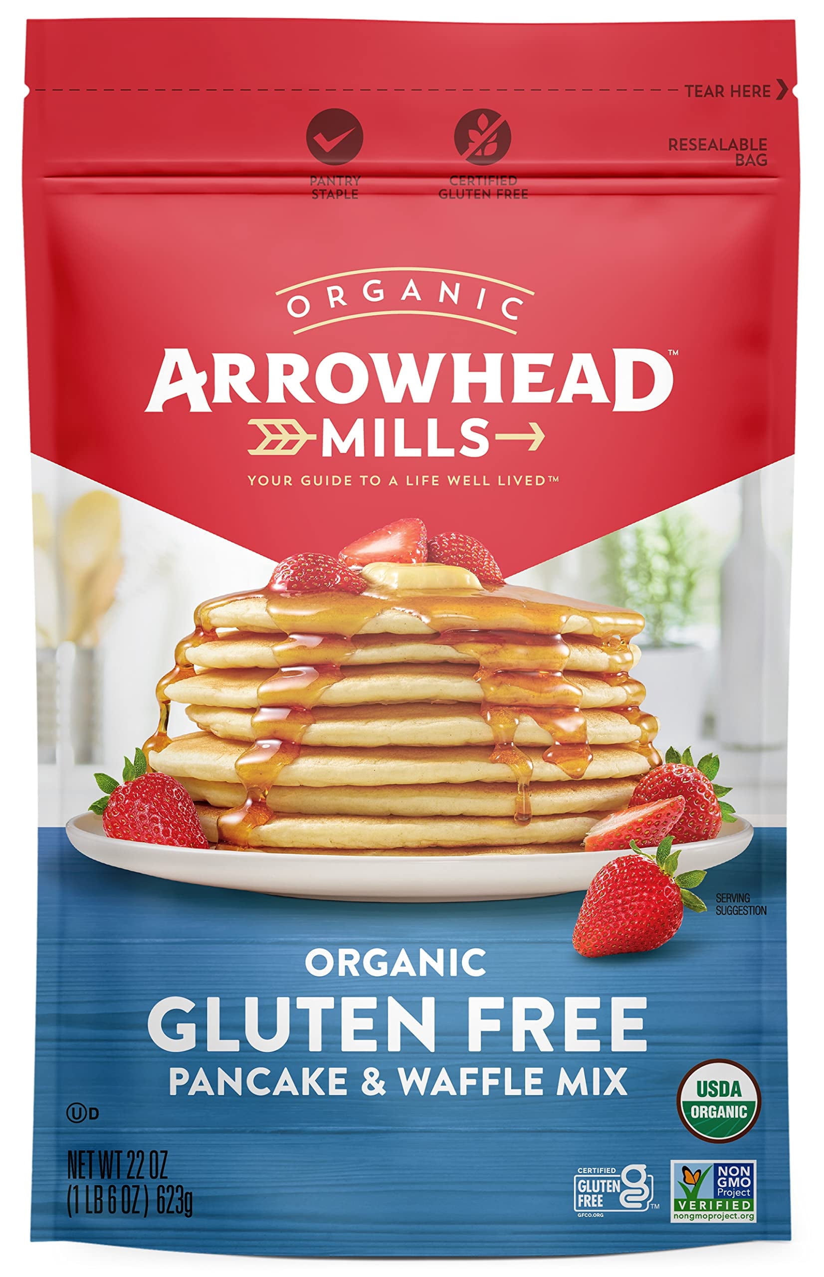 Arrowhead Mills Gluten Free Pancake & Waffle Mix, Organic, 22 Ounce Bag ...