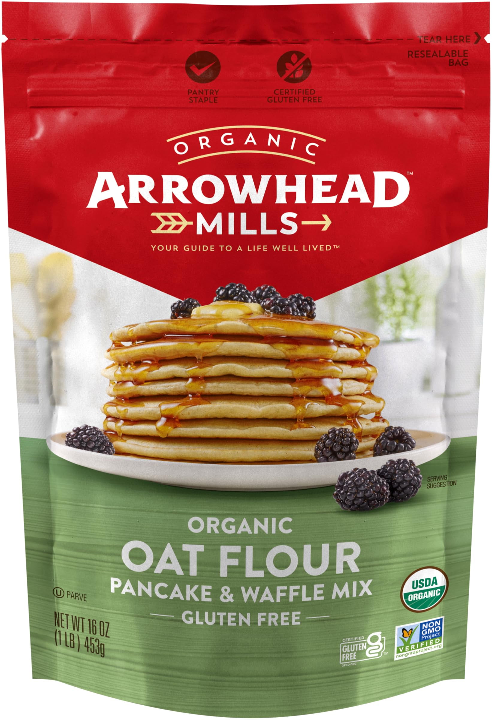 Arrowhead Mills Oat Flour Pancake & Waffle Mix, 16 Ounce Bag Packaging ...